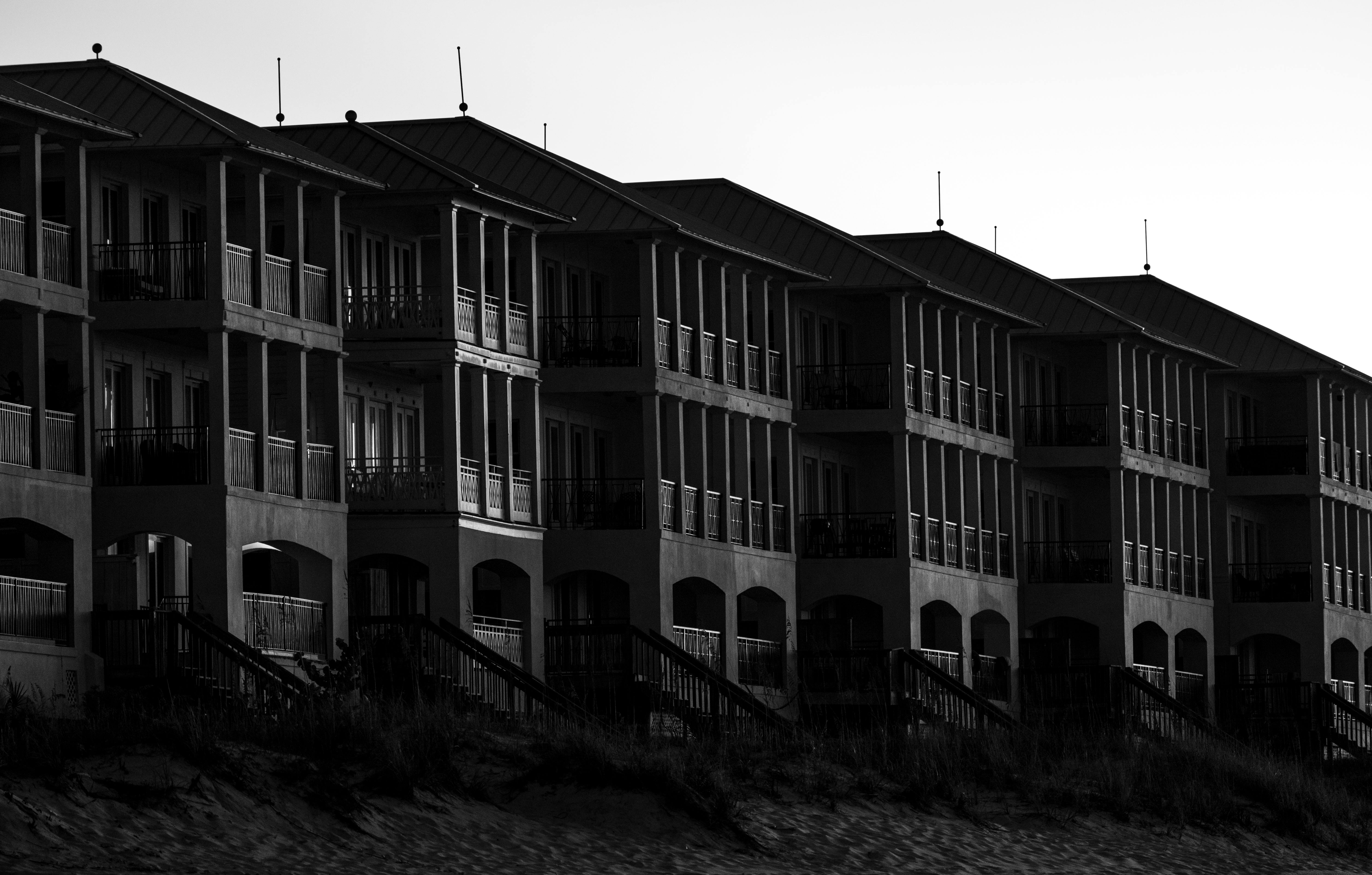 Facade of Buildings in Black and White · Free Stock Photo