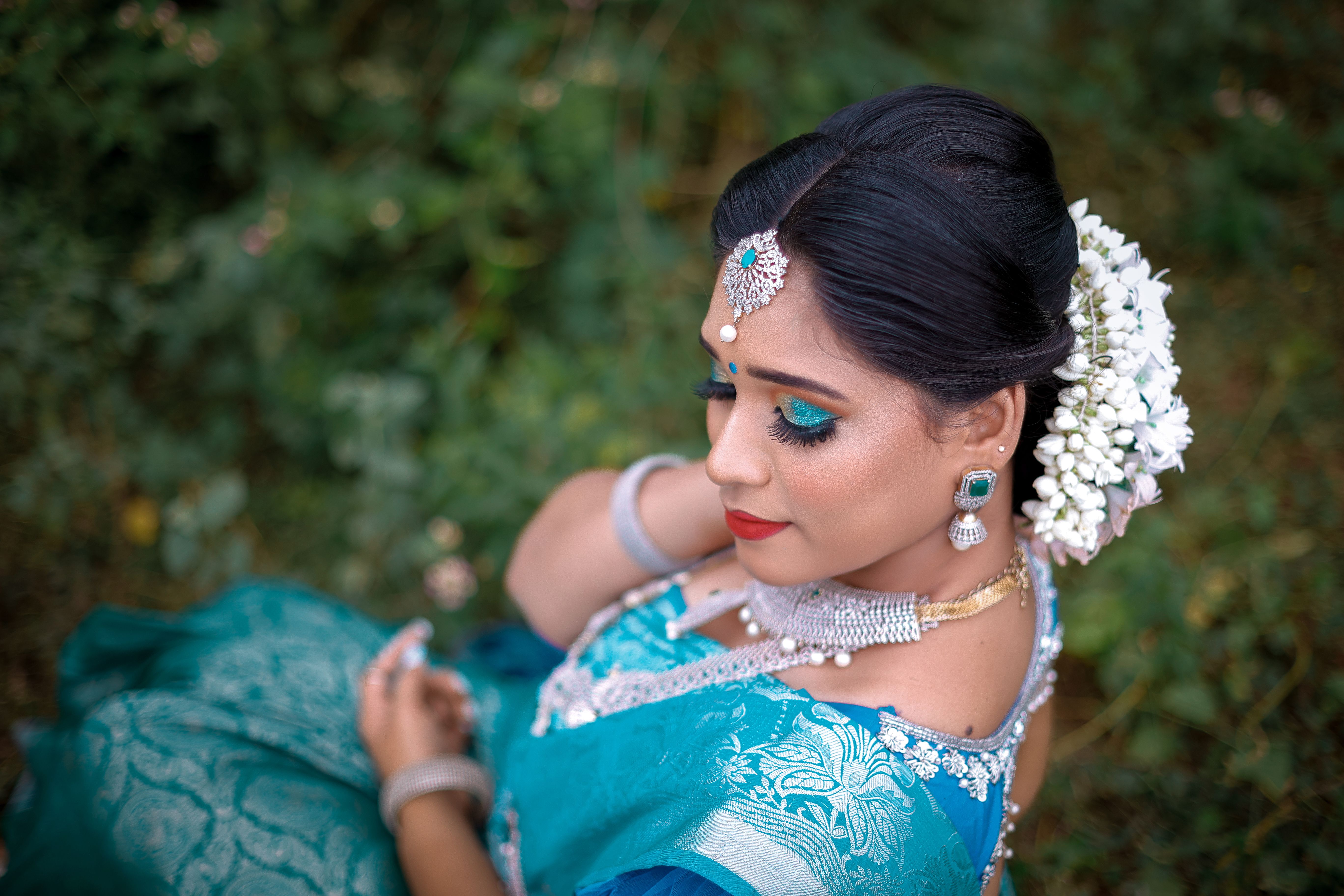 Elegant Woman in Silk Dress and Glamour Makeup · Free Stock Photo