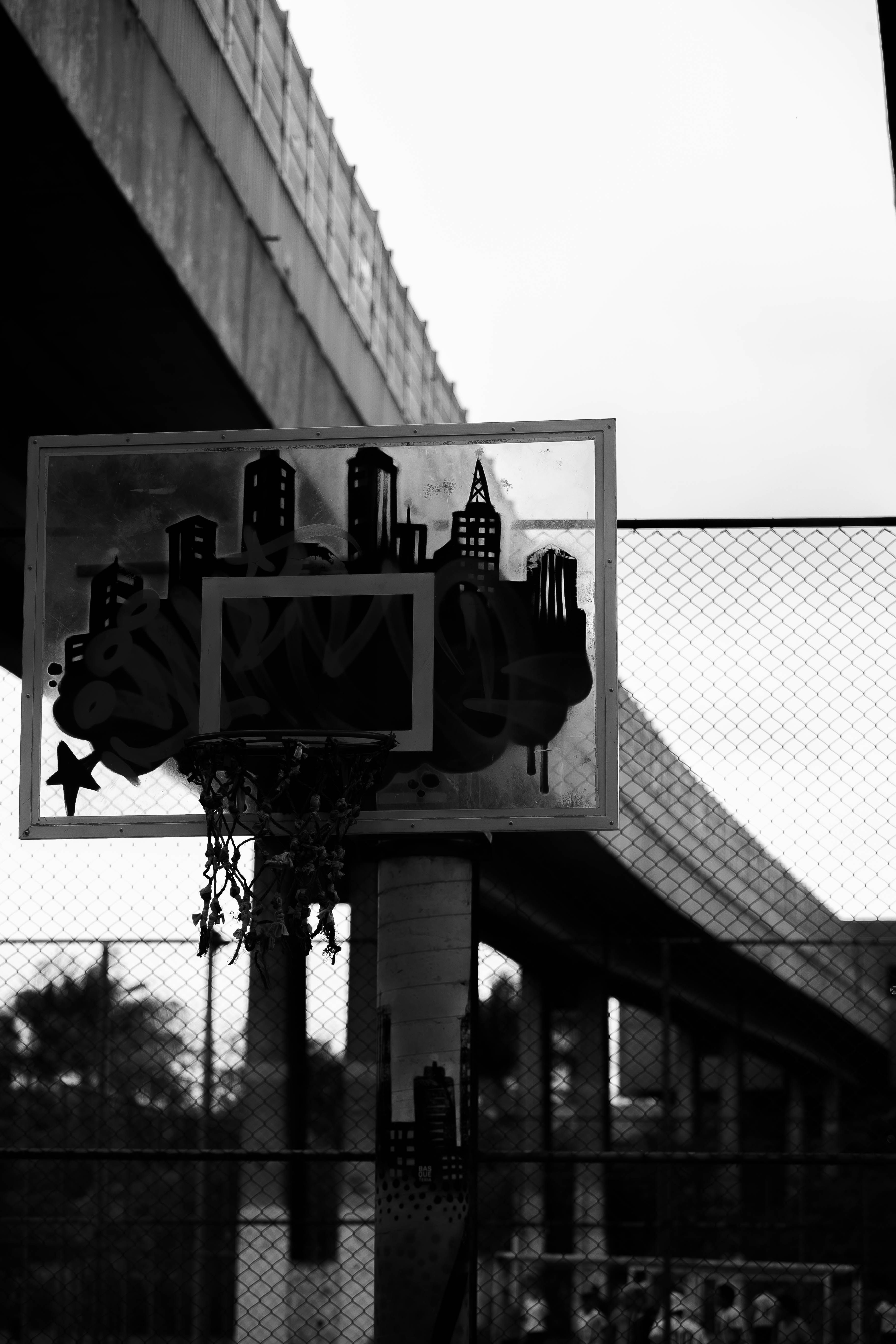Grayscale Photo of a Basketball Hoop · Free Stock Photo