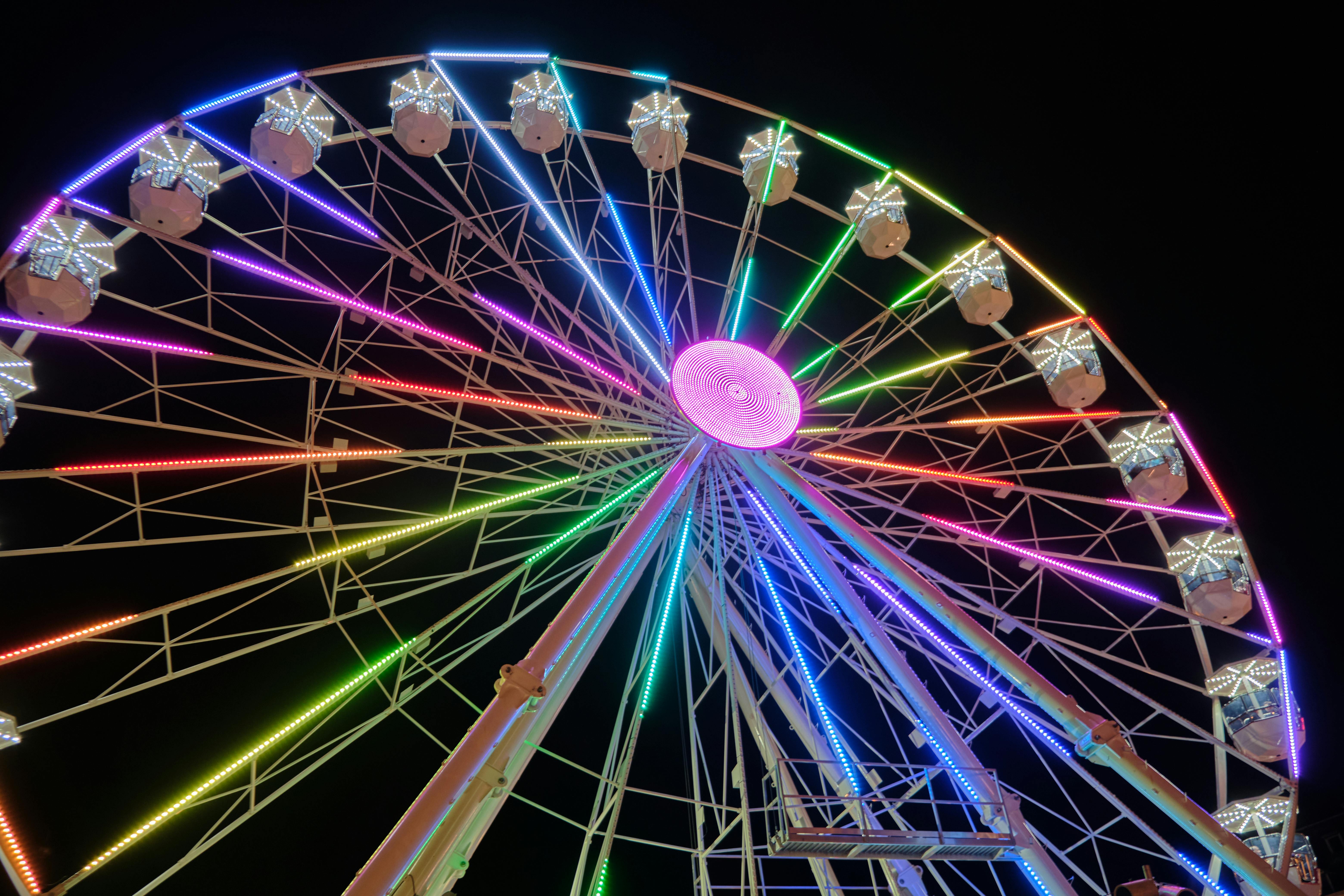 Low Angle Shot of a while Ferris Wheel · Free Stock Photo