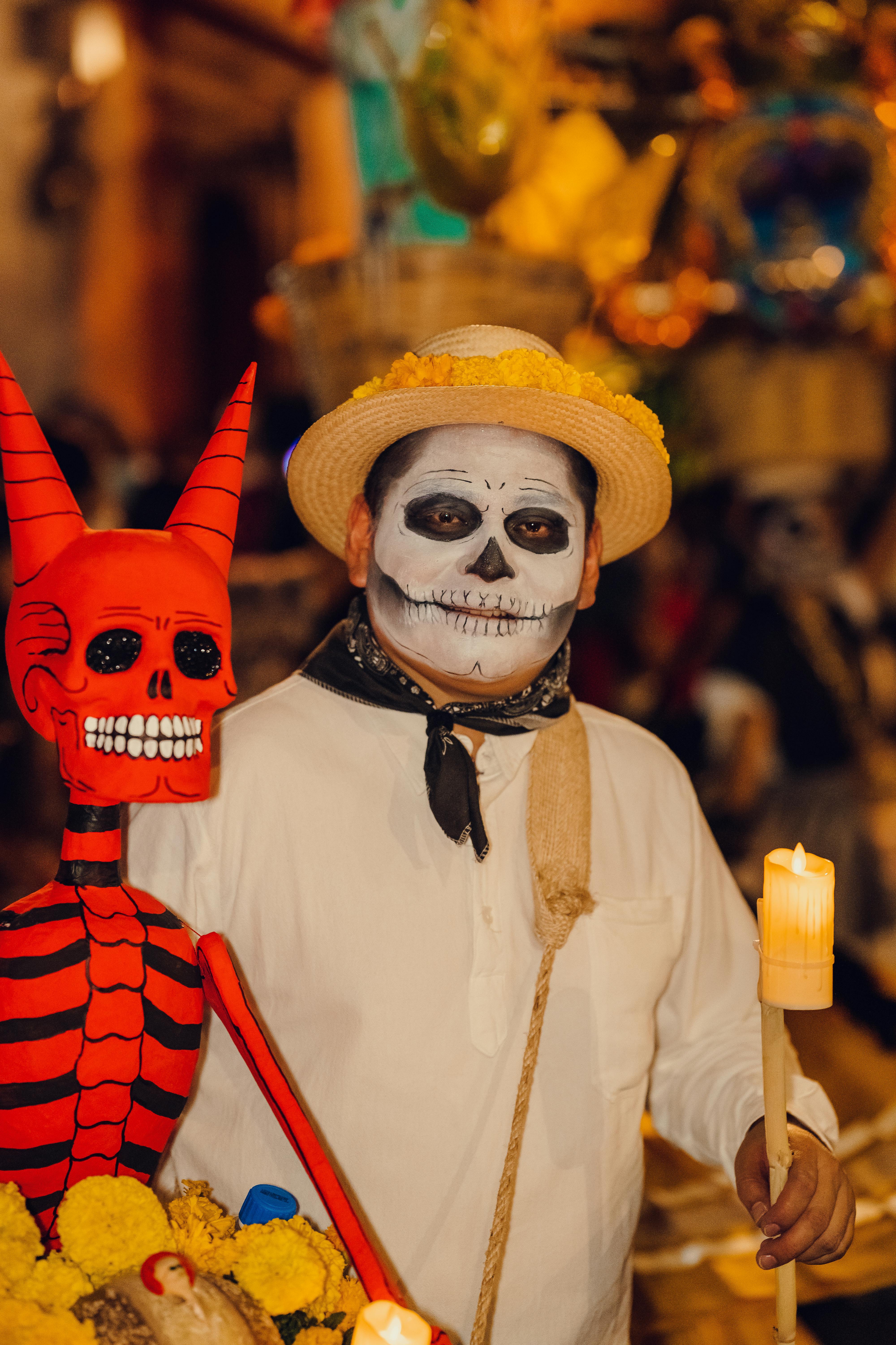 Catrin and Red Devil Skeleton · Free Stock Photo