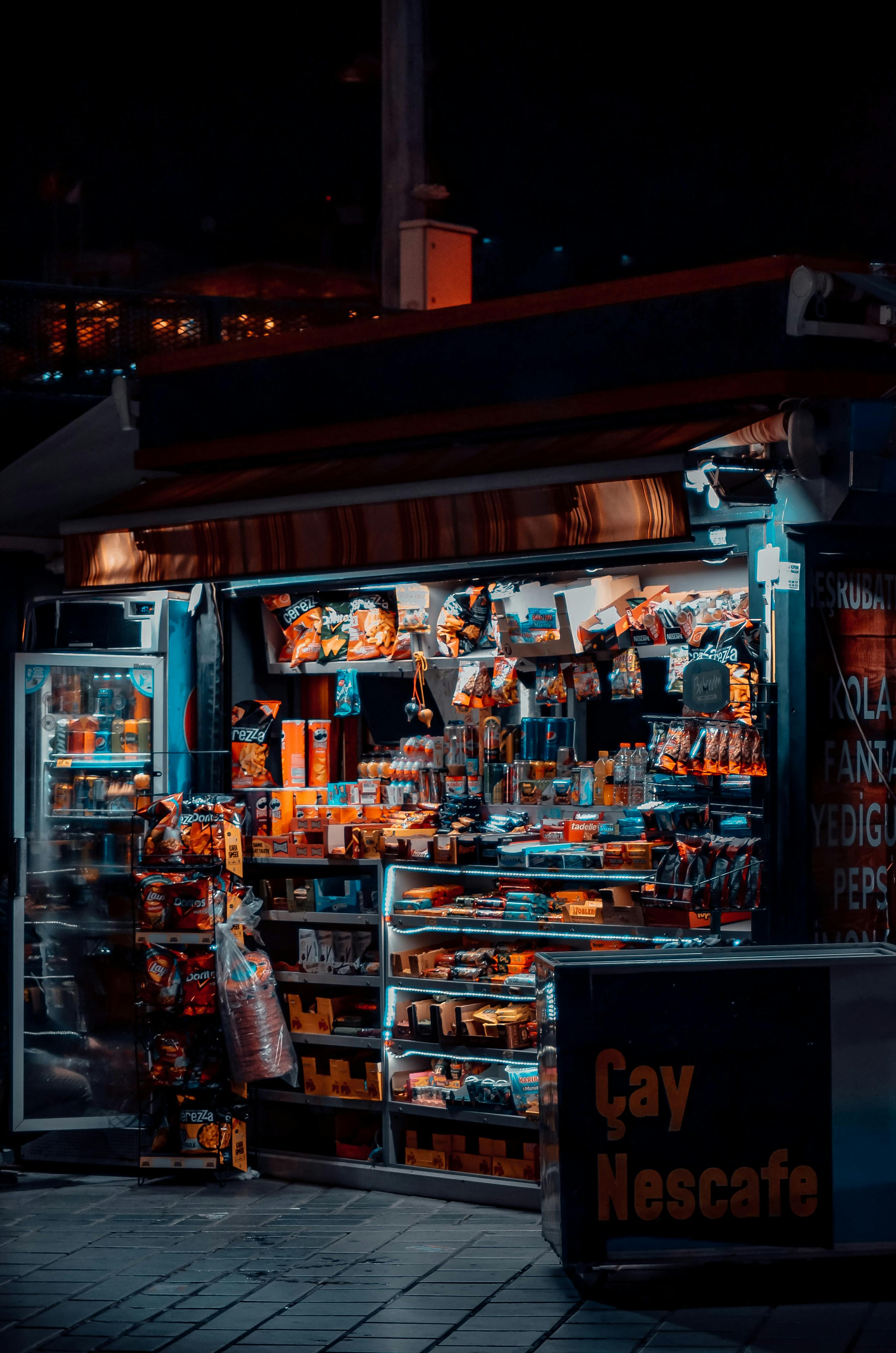 Facade of a Shop During Night Time · Free Stock Photo