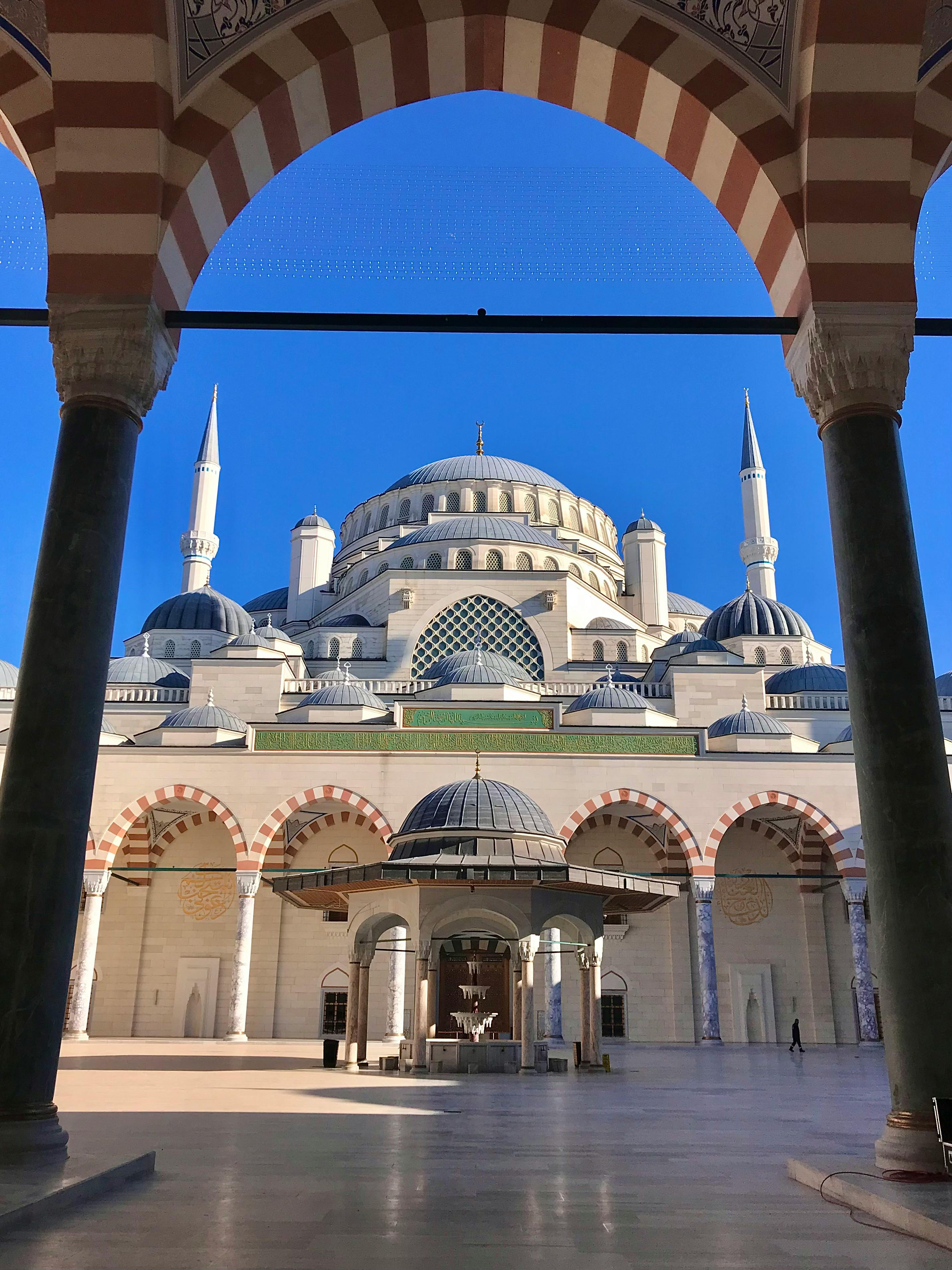 Low Angle Shot of Jamia Masjid Al-Sadiq Under Blue Sky · Free Stock Photo