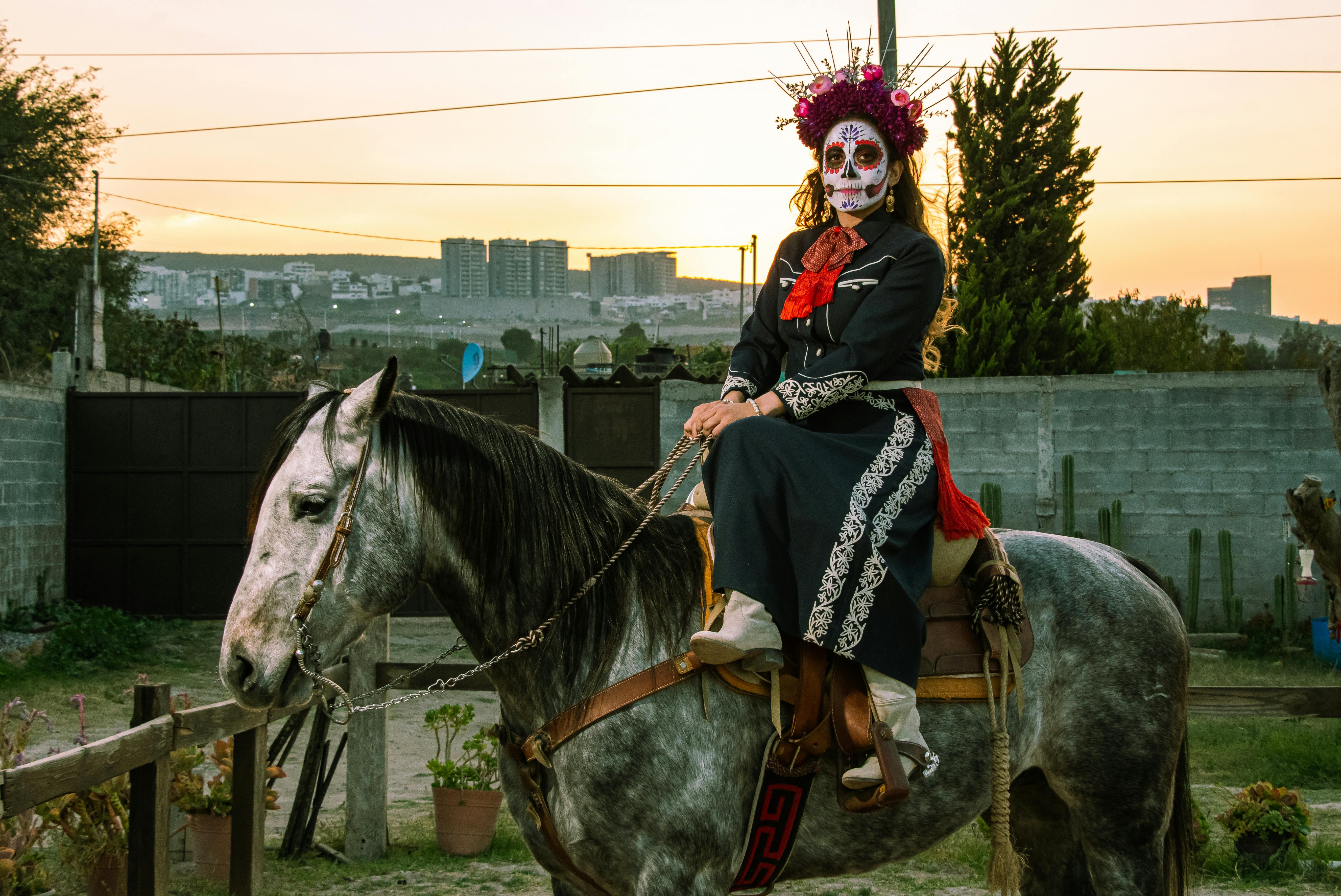 Woman in Catrina Costume on Horse · Free Stock Photo