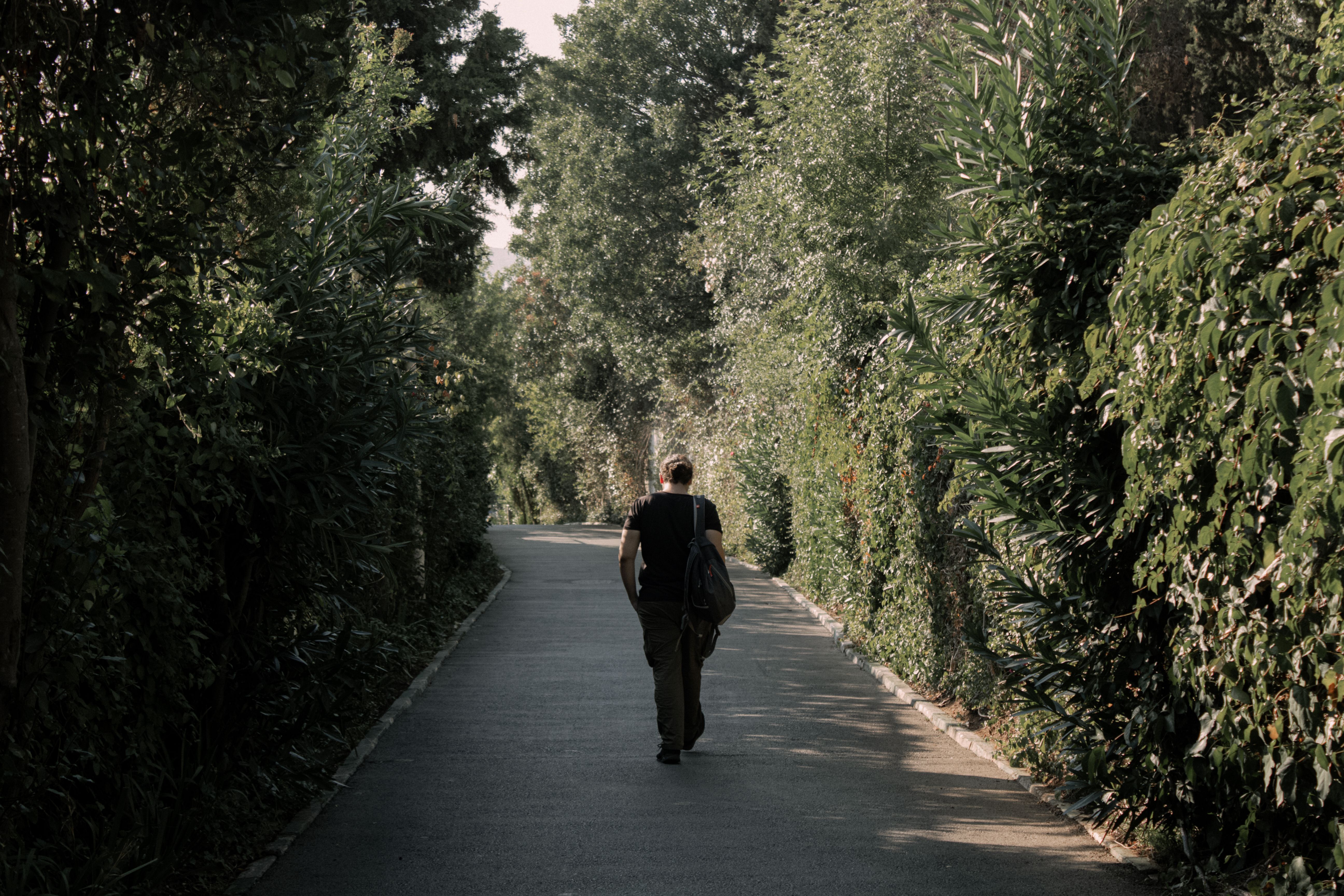 Woman Walking on Paved Pathway · Free Stock Photo
