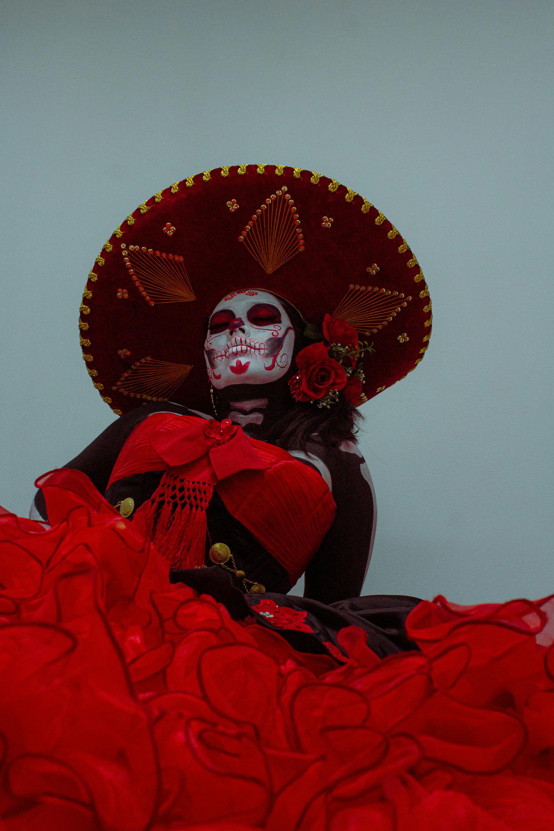Woman Posing as Catrina in Hat · Free Stock Photo
