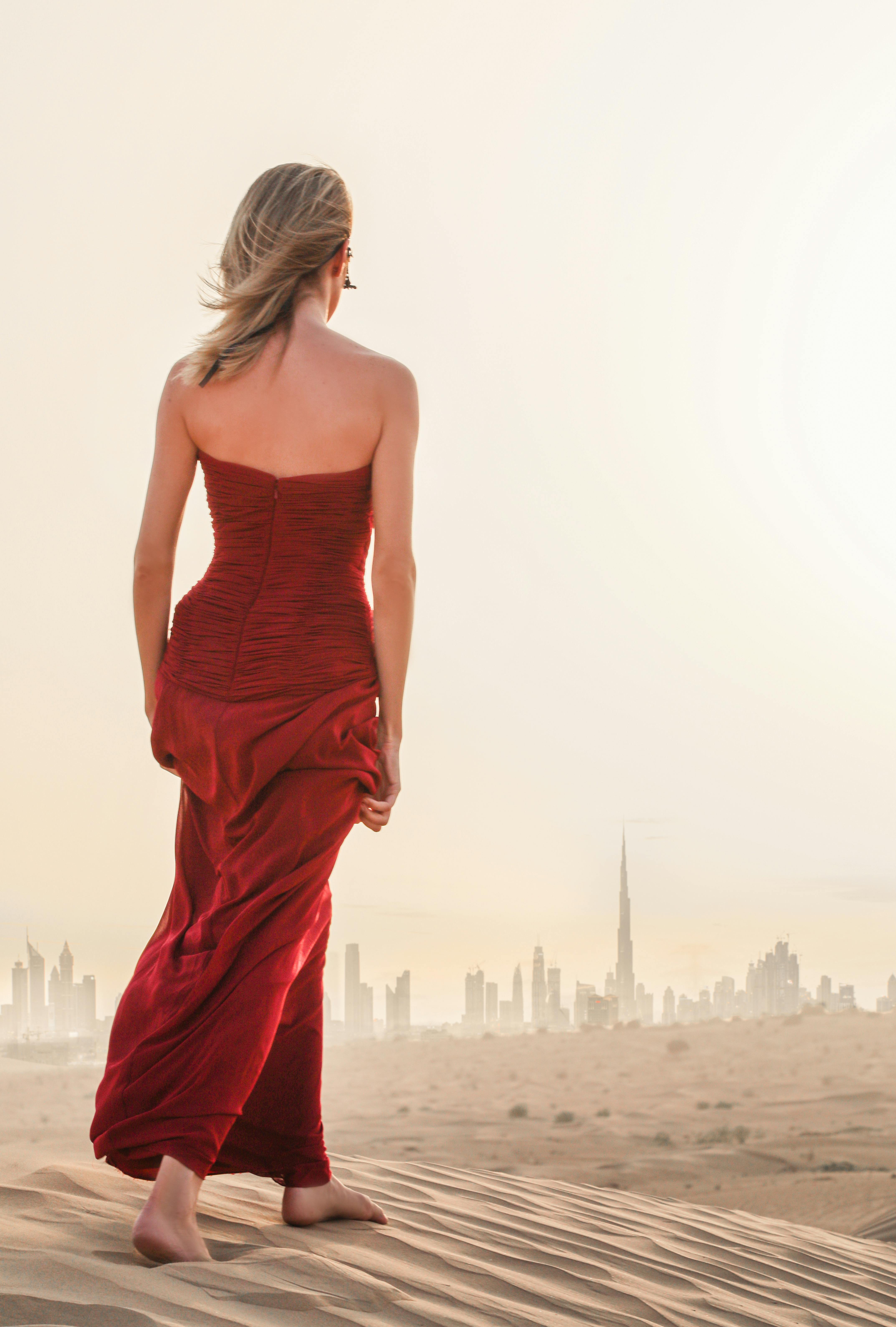 Back View of a Woman in Red Dress · Free Stock Photo