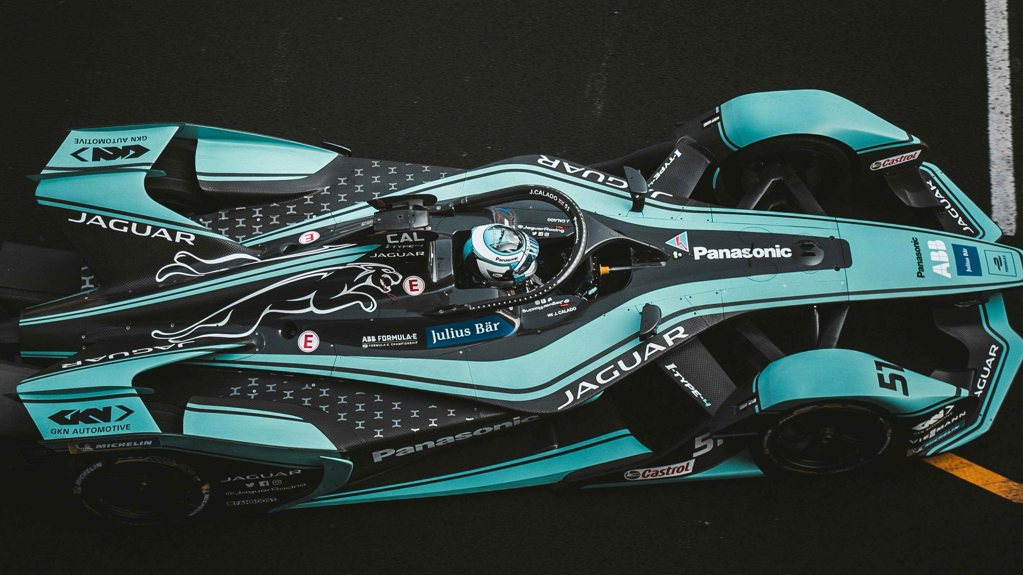 Photograph of a colorful Formula E racing car similar to a Formula 1 ...