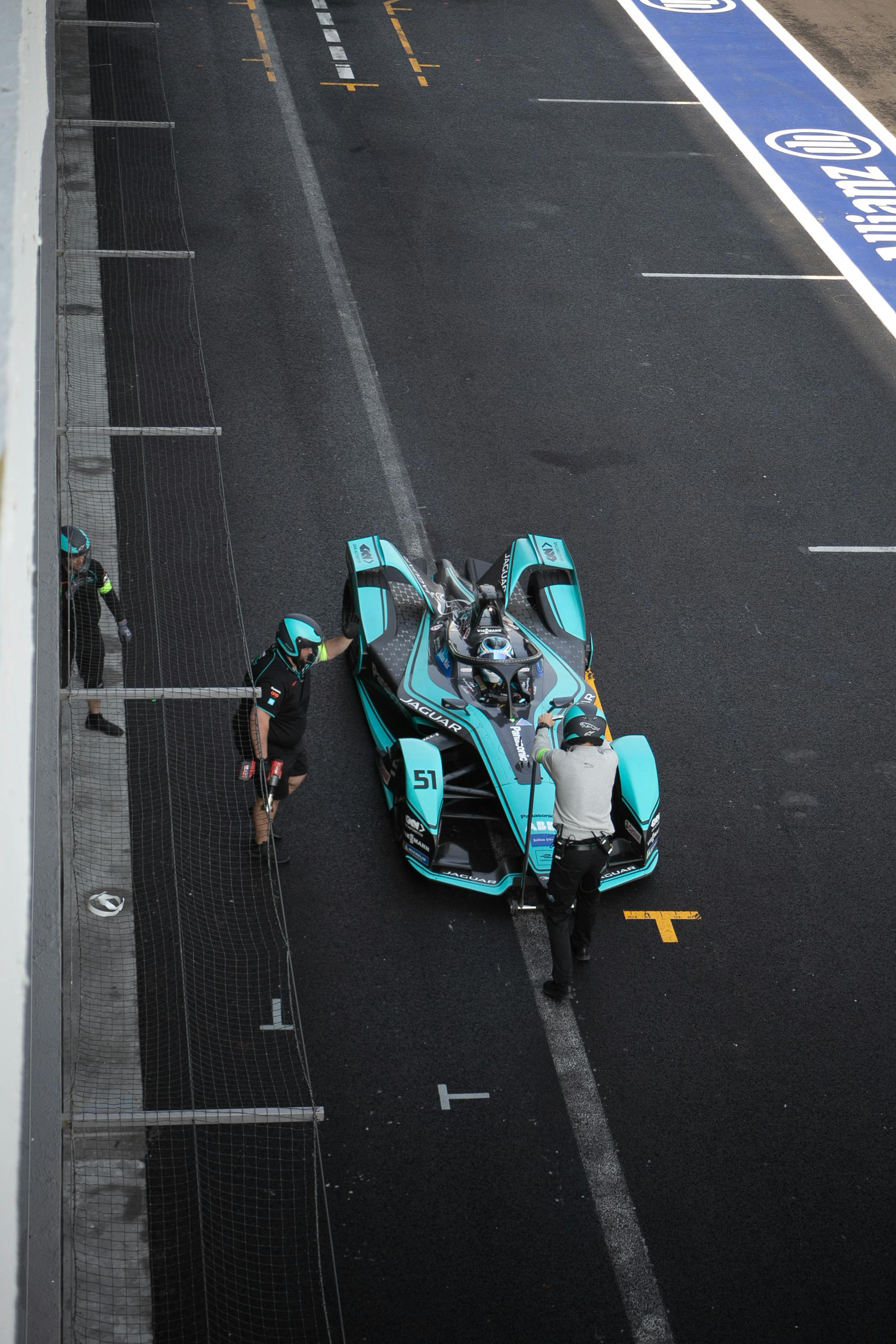 Photograph of a colorful Formula E racing car similar to a Formula 1 ...
