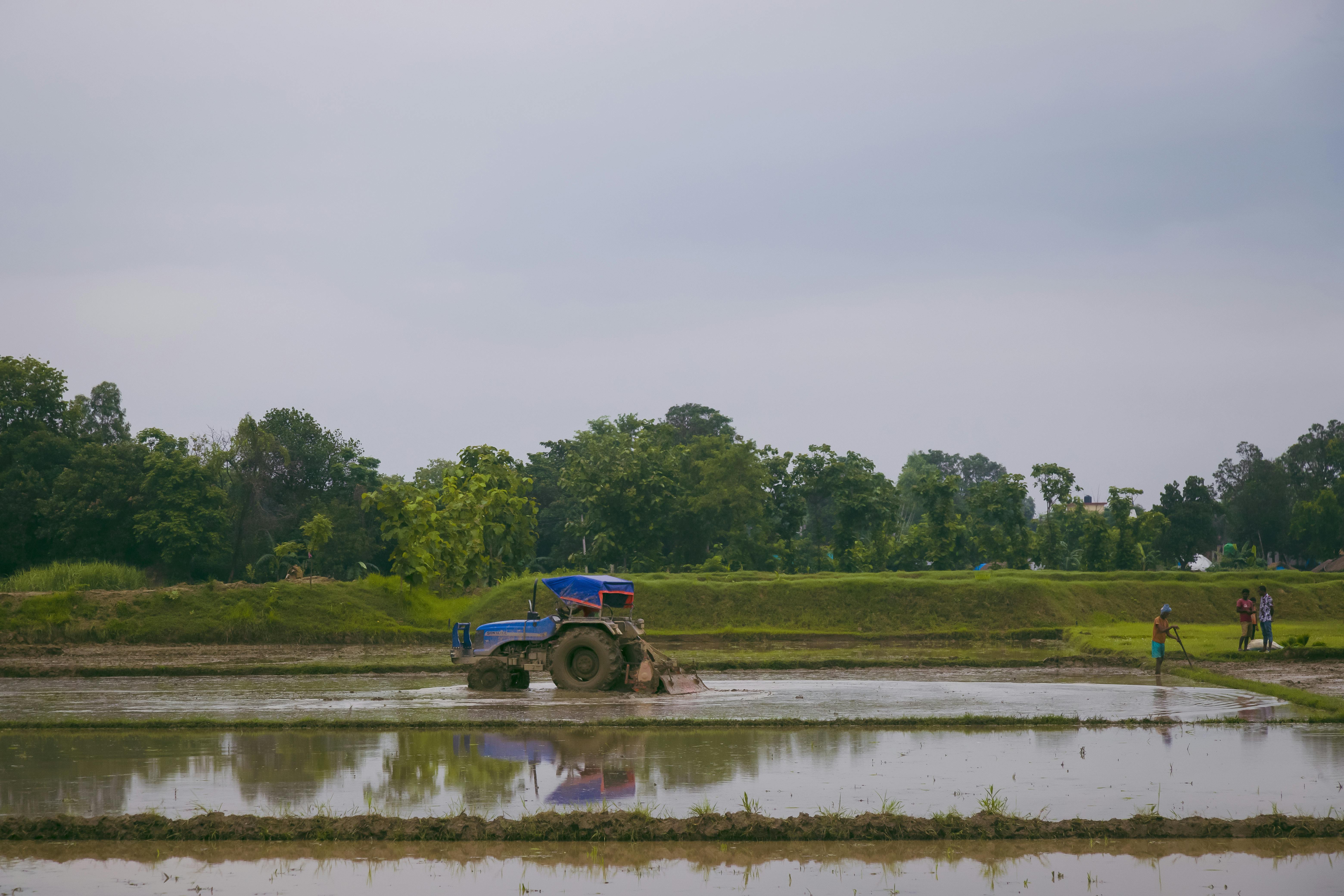 A Heavy Equipment Machine Tractor Plowing Soil on Paddy Field · Free ...