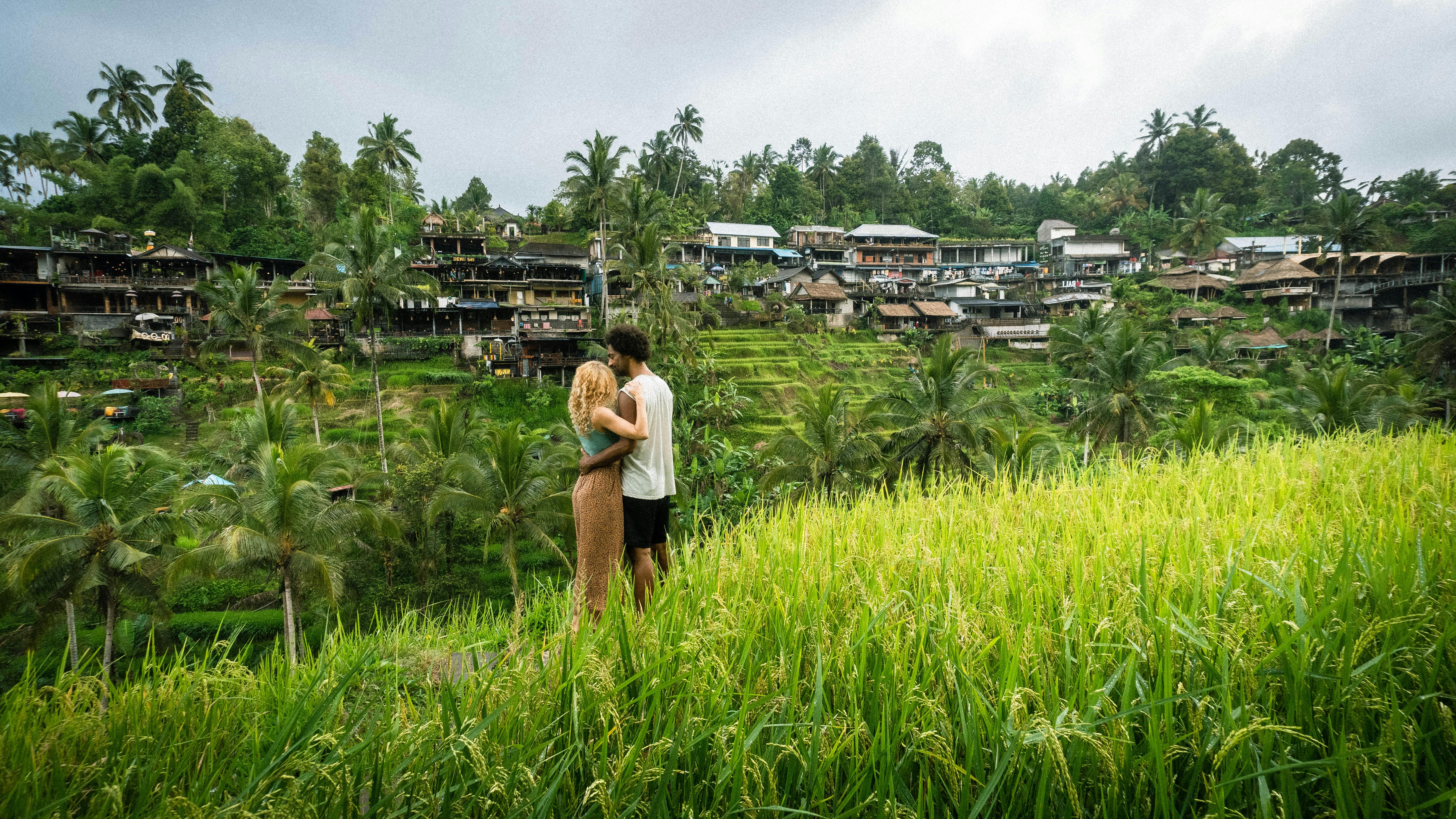 Couple Hugging while on a Rice Field · Free Stock Photo