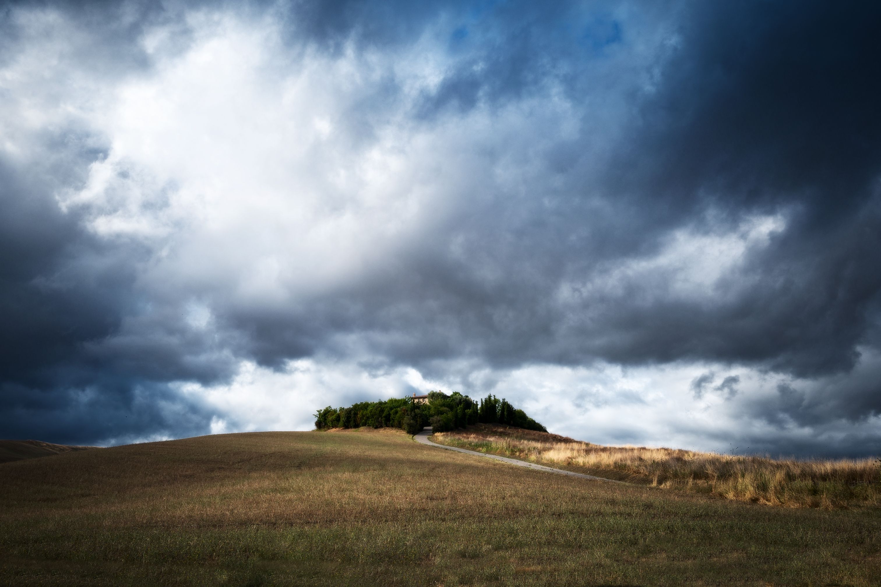 Rural Landscape with a Hill and Trees on Top under an Overcast Sky ...