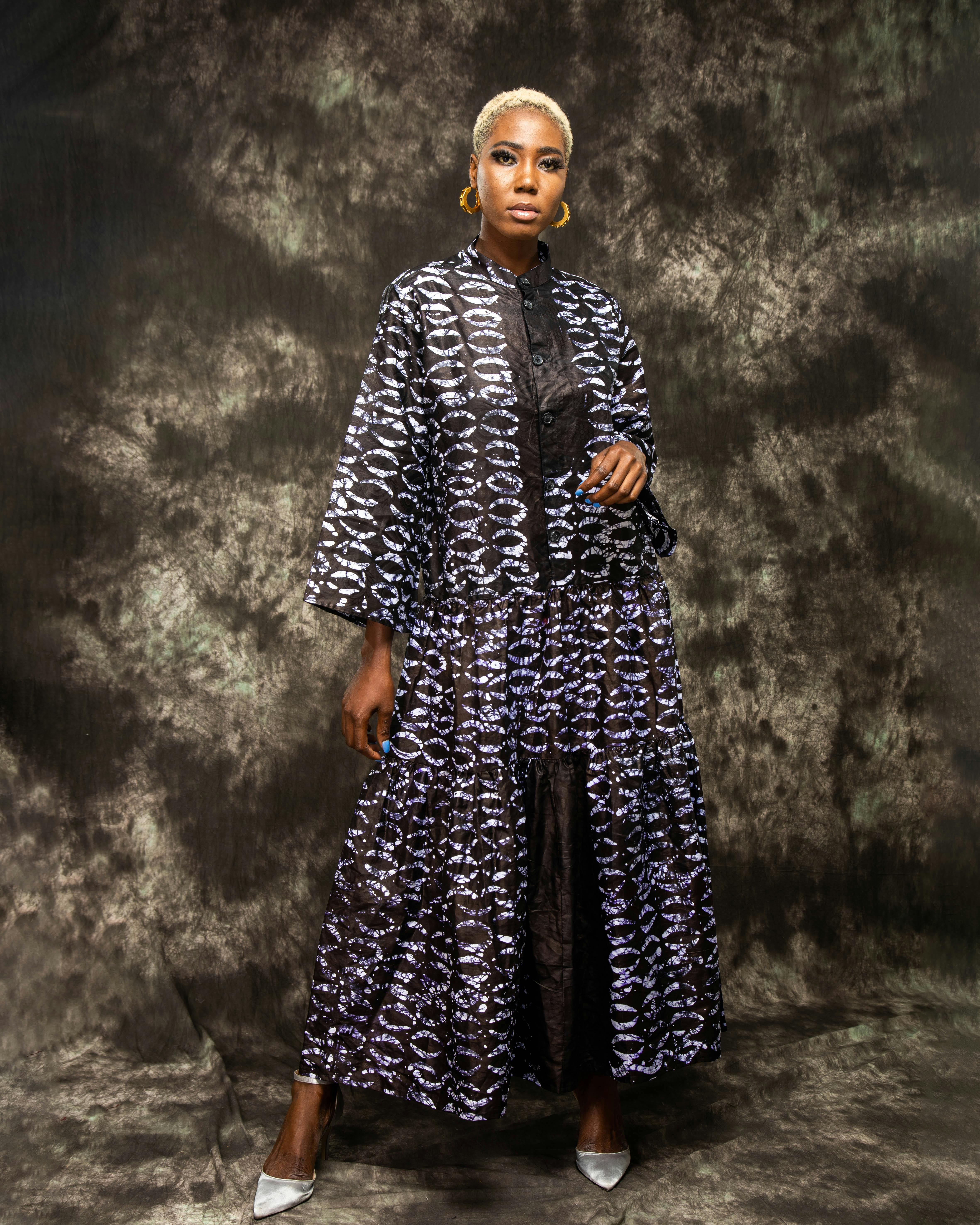 Studio Shot of Model in Dress with Print · Free Stock Photo