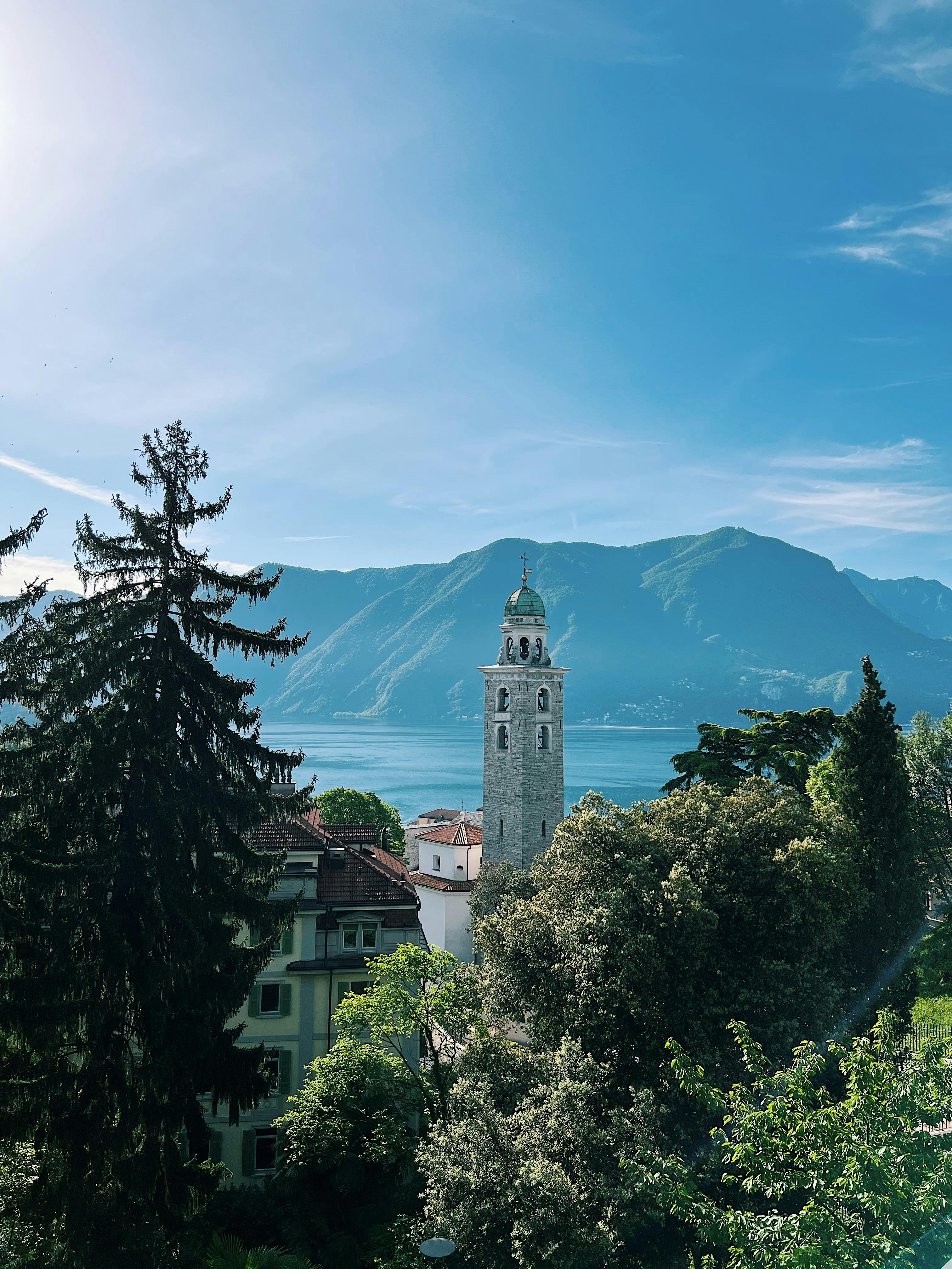 Drone Shot of the Cathedral Bell Tower in Lugano, Switzerland · Free ...