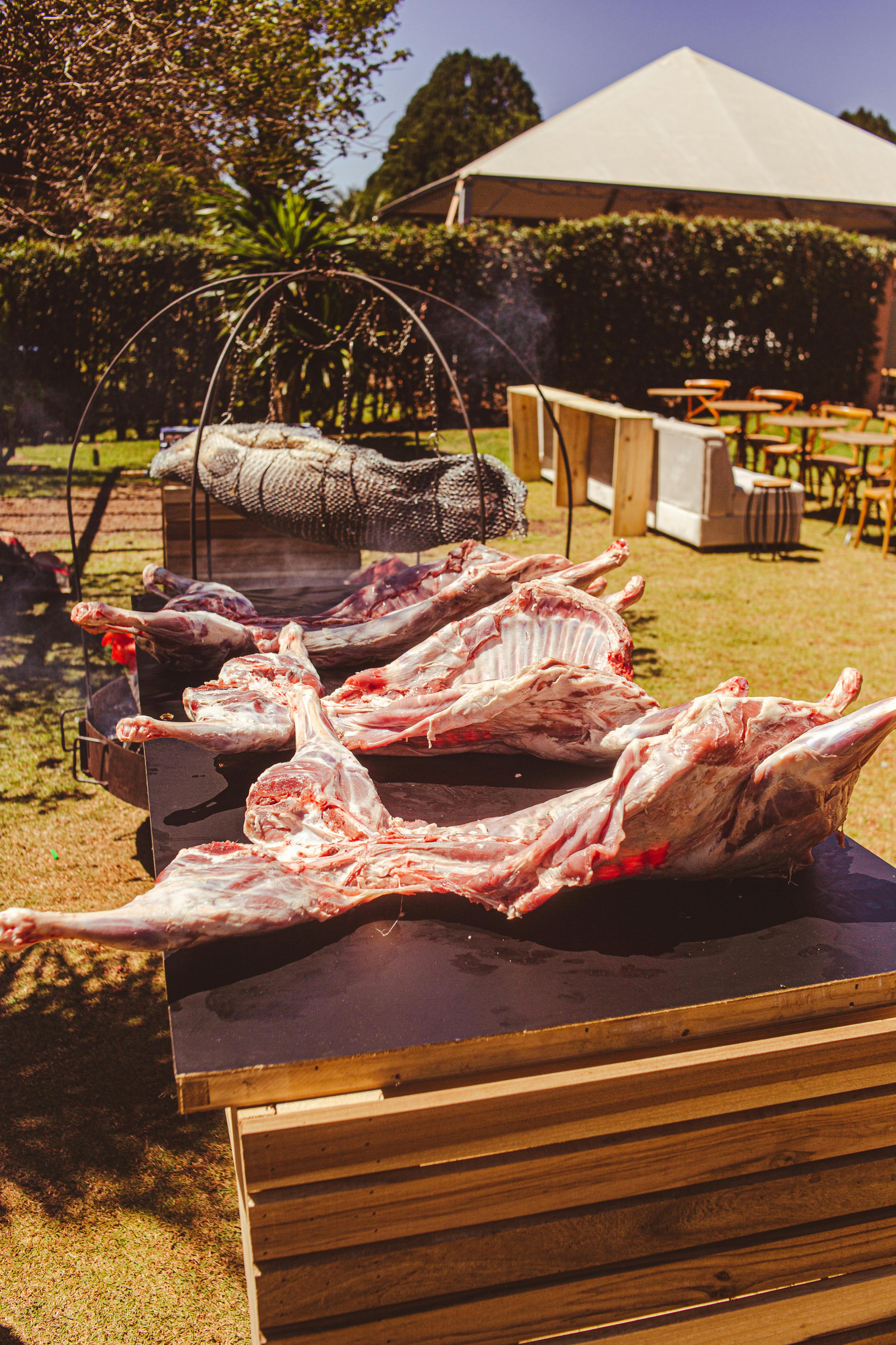 Meat Lying on a Table in the Backyard · Free Stock Photo