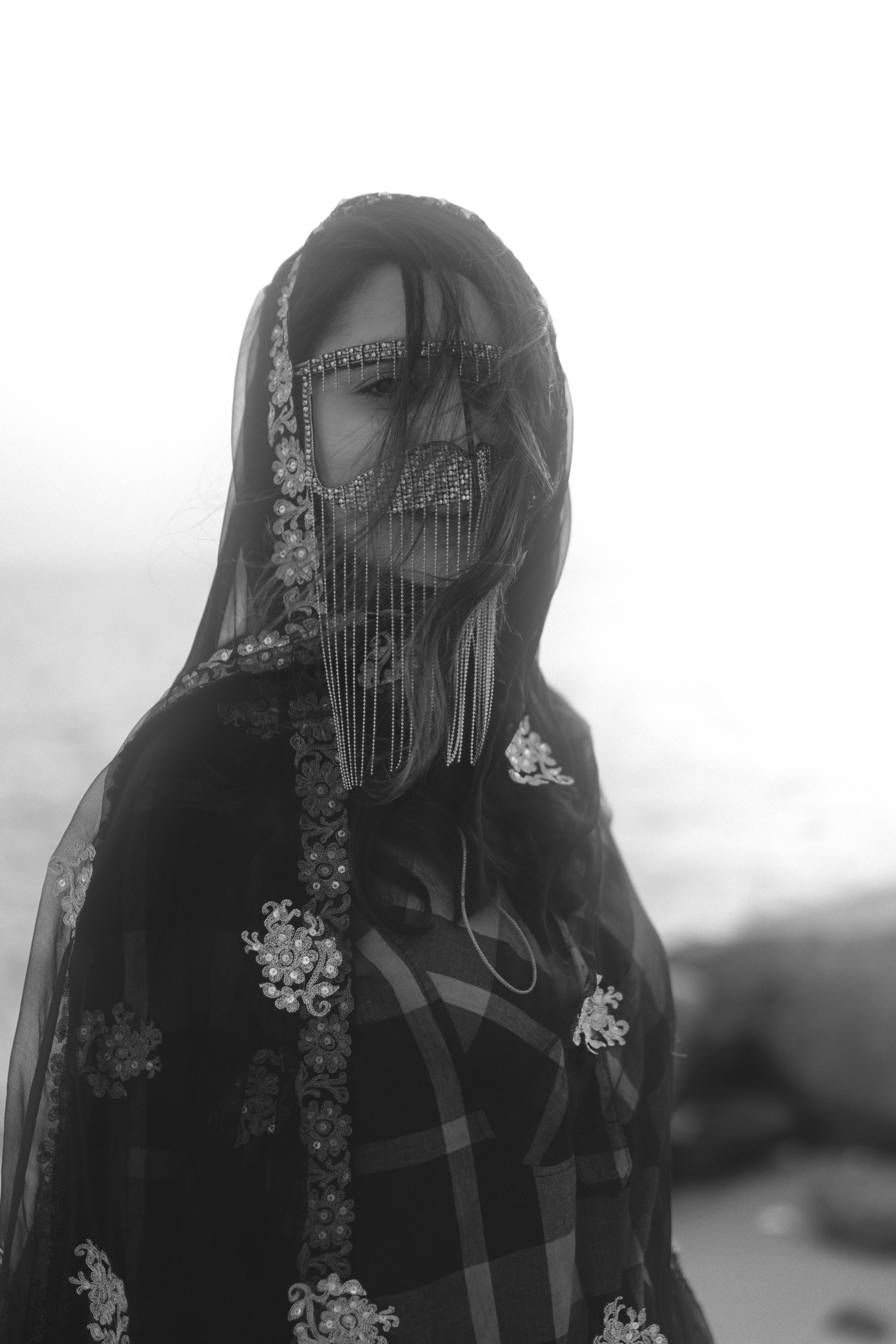 Grayscale Photo of Woman in Traditional Clothing · Free Stock Photo