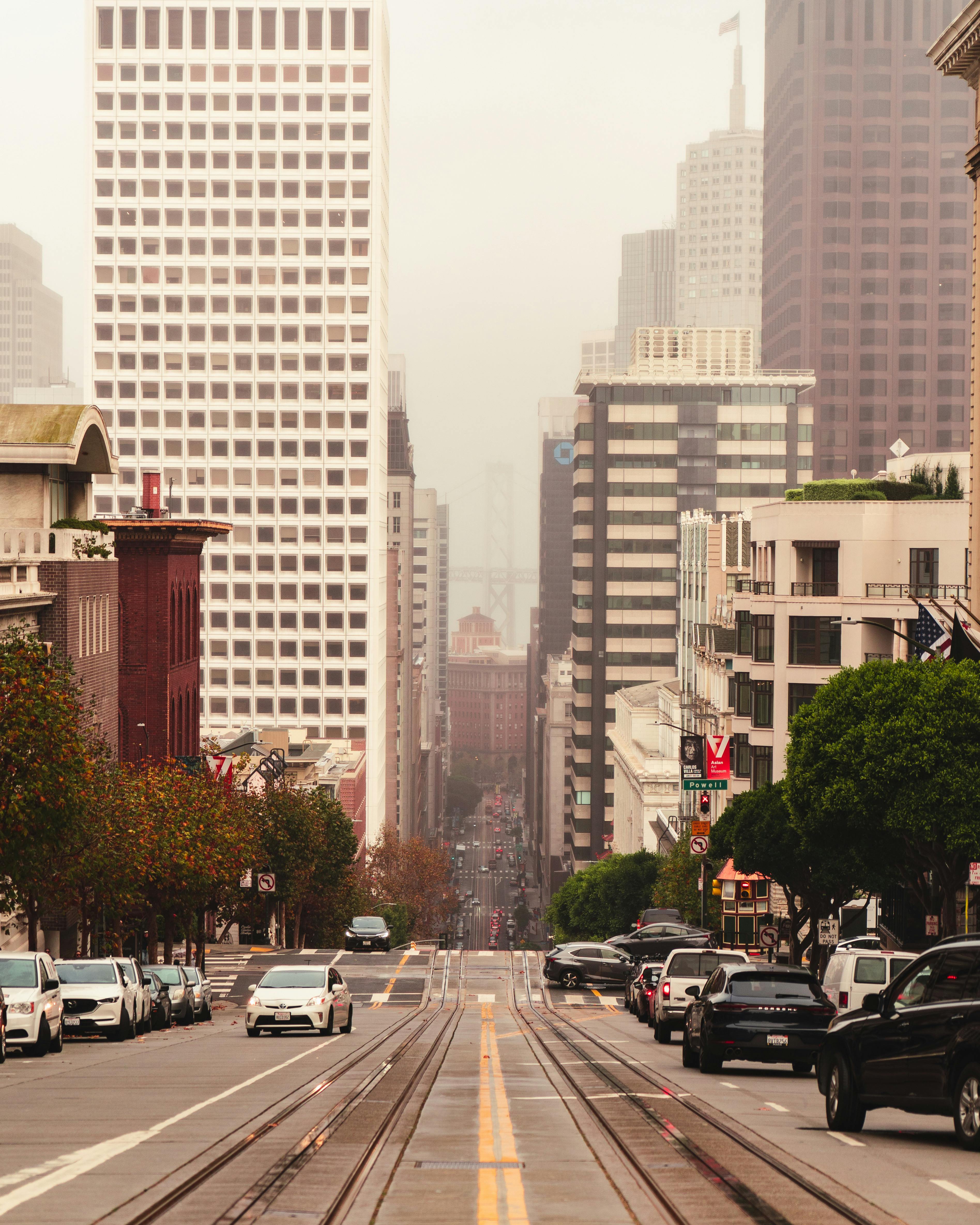 Cars on Road Between High Rise Buildings during Night Time · Free Stock ...
