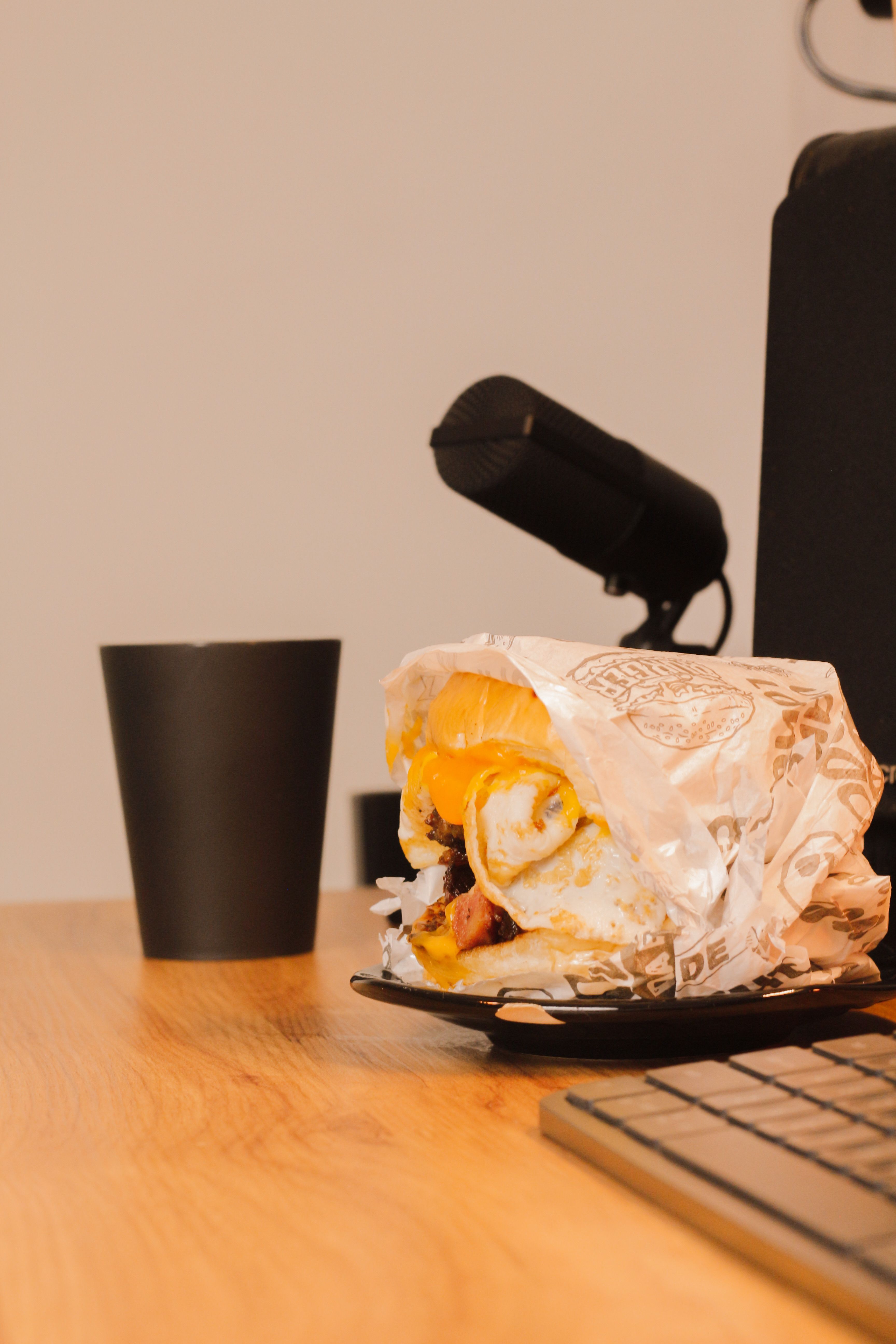 Close-up of a Lunch and Cup of Coffee at Work · Free Stock Photo