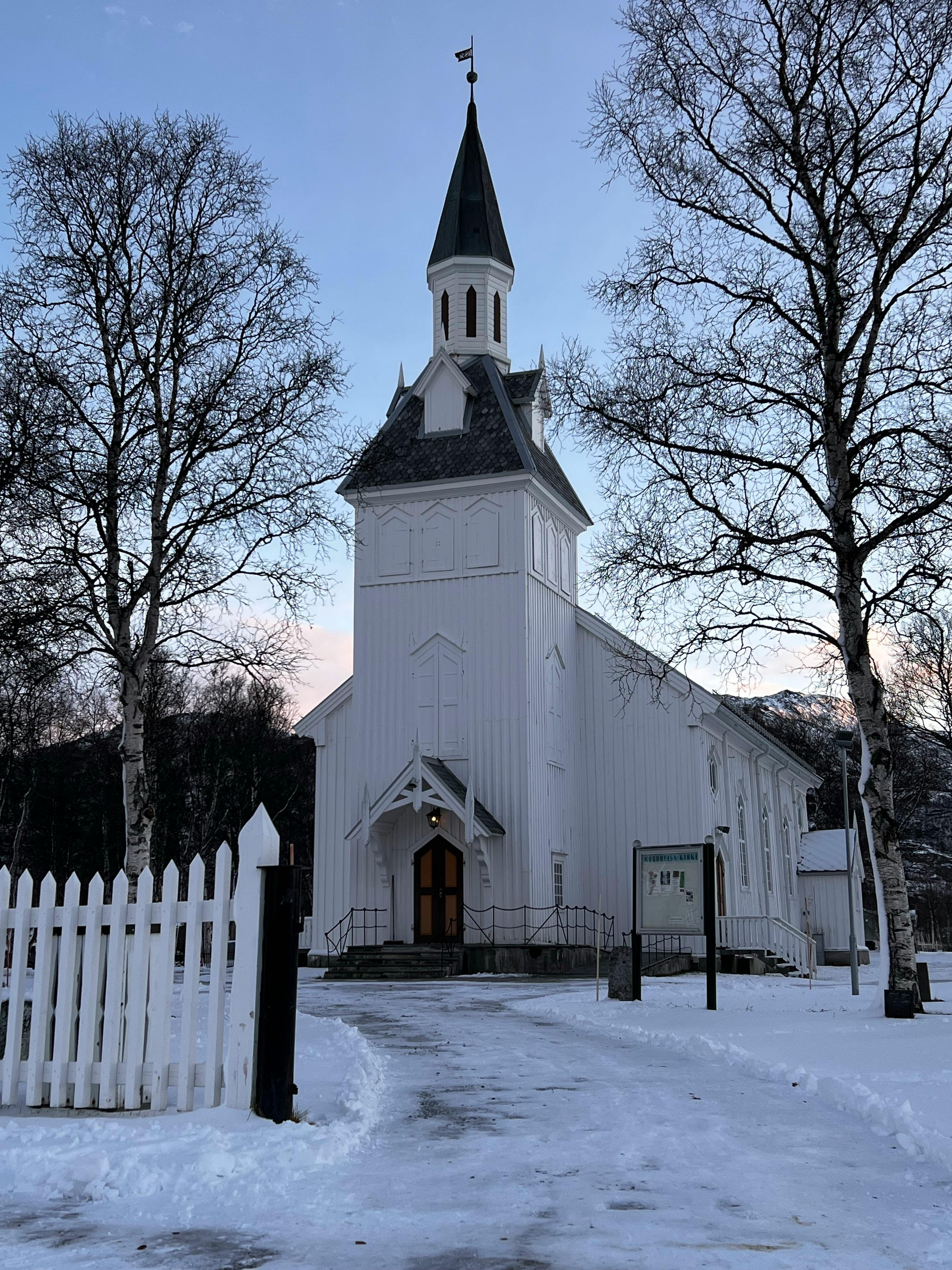 White and Gray Church Near Bare Trees · Free Stock Photo