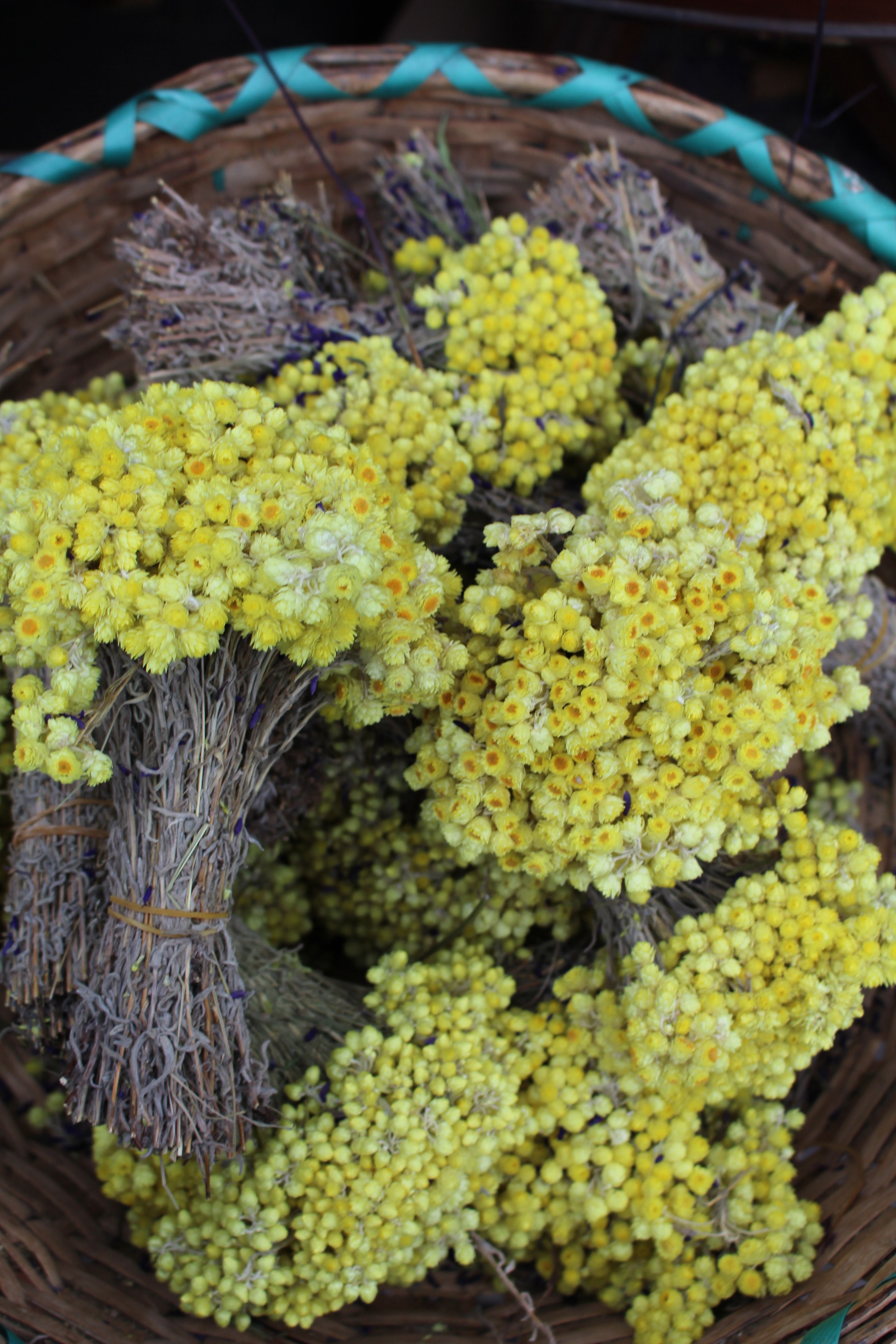 Bundles of Dried Yellow Flowers in Basket · Free Stock Photo