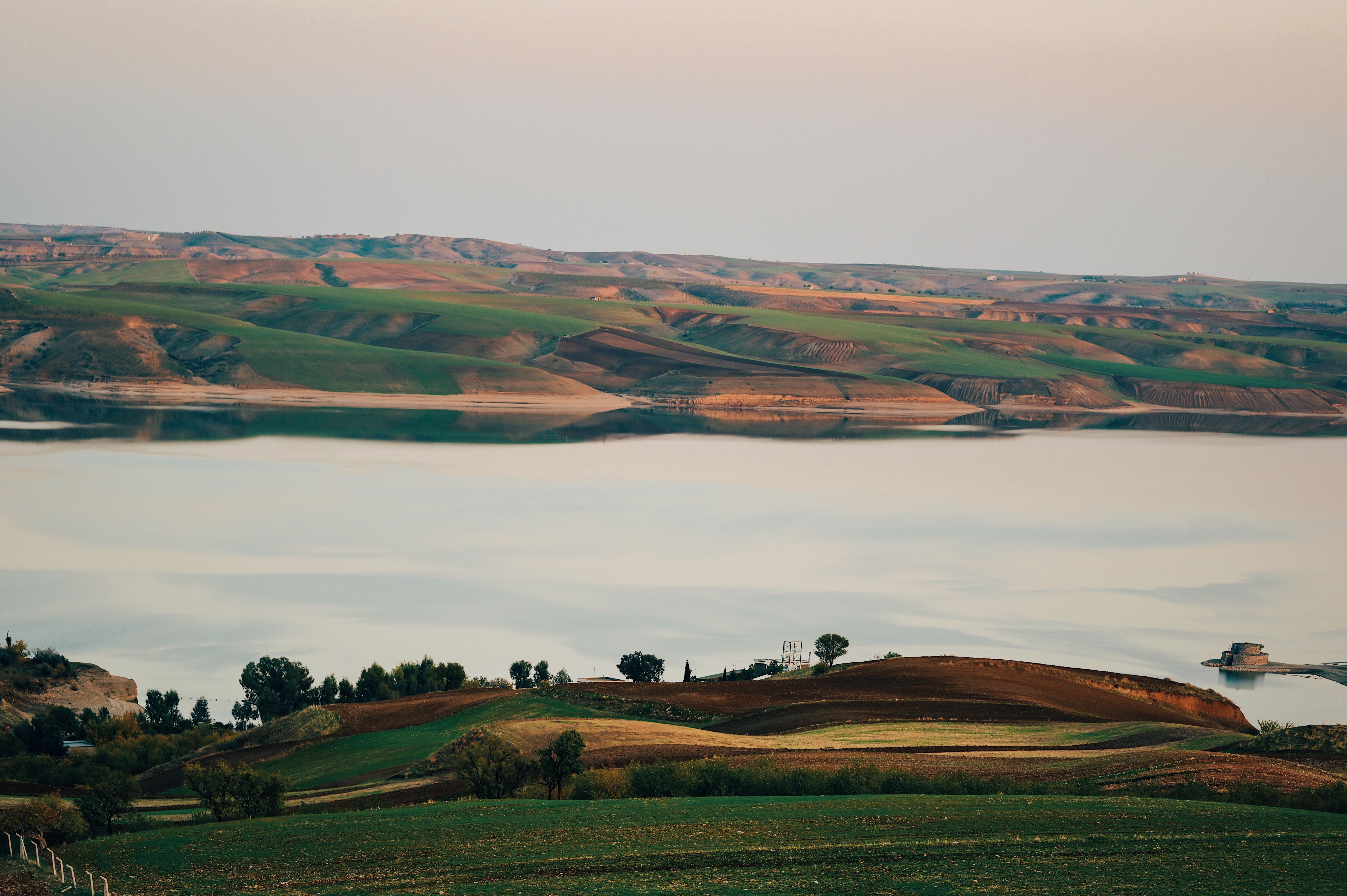 Green Grass Field Near a River · Free Stock Photo