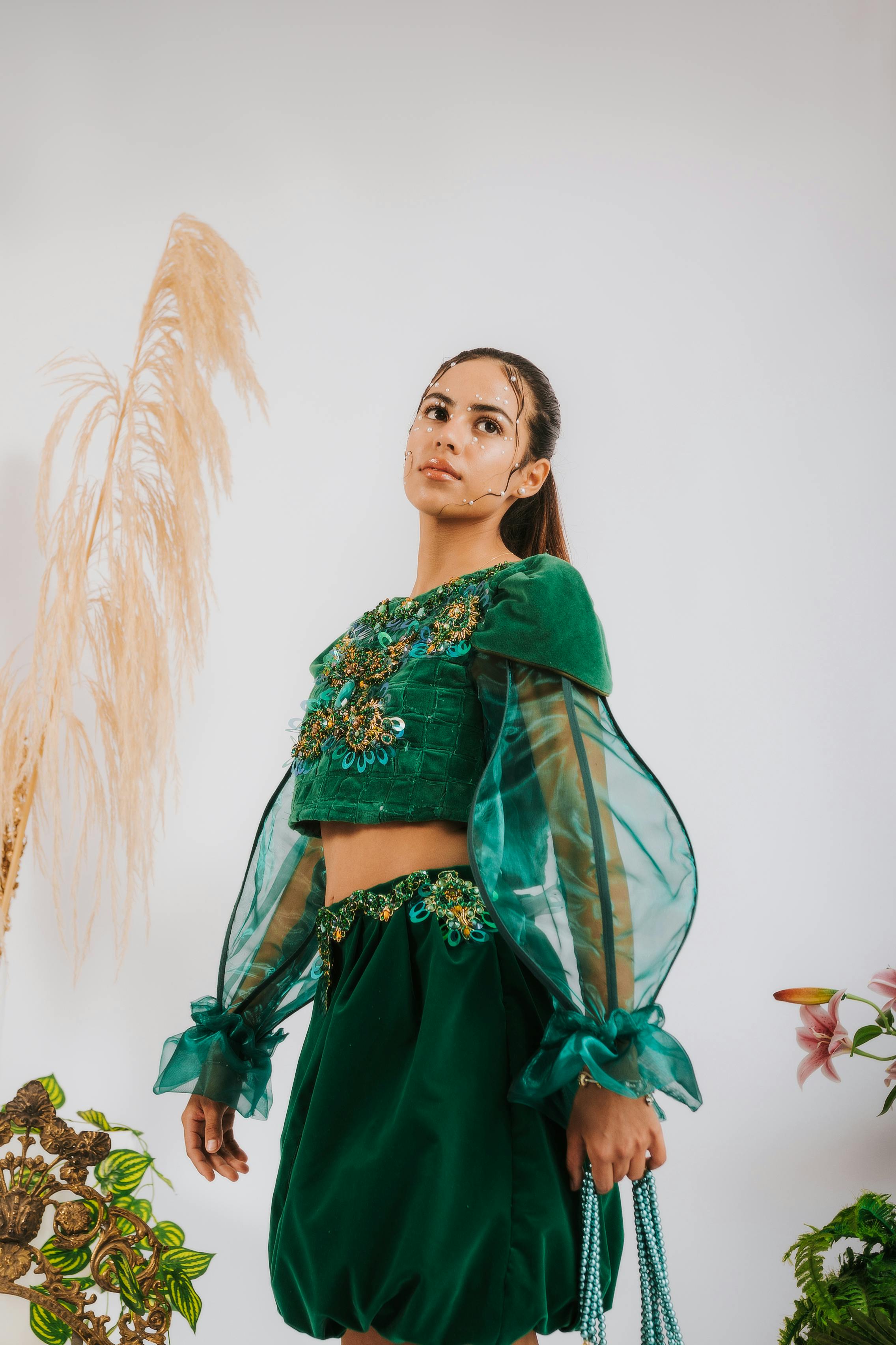 Beautiful Woman in Green Traditional Clothing · Free Stock Photo