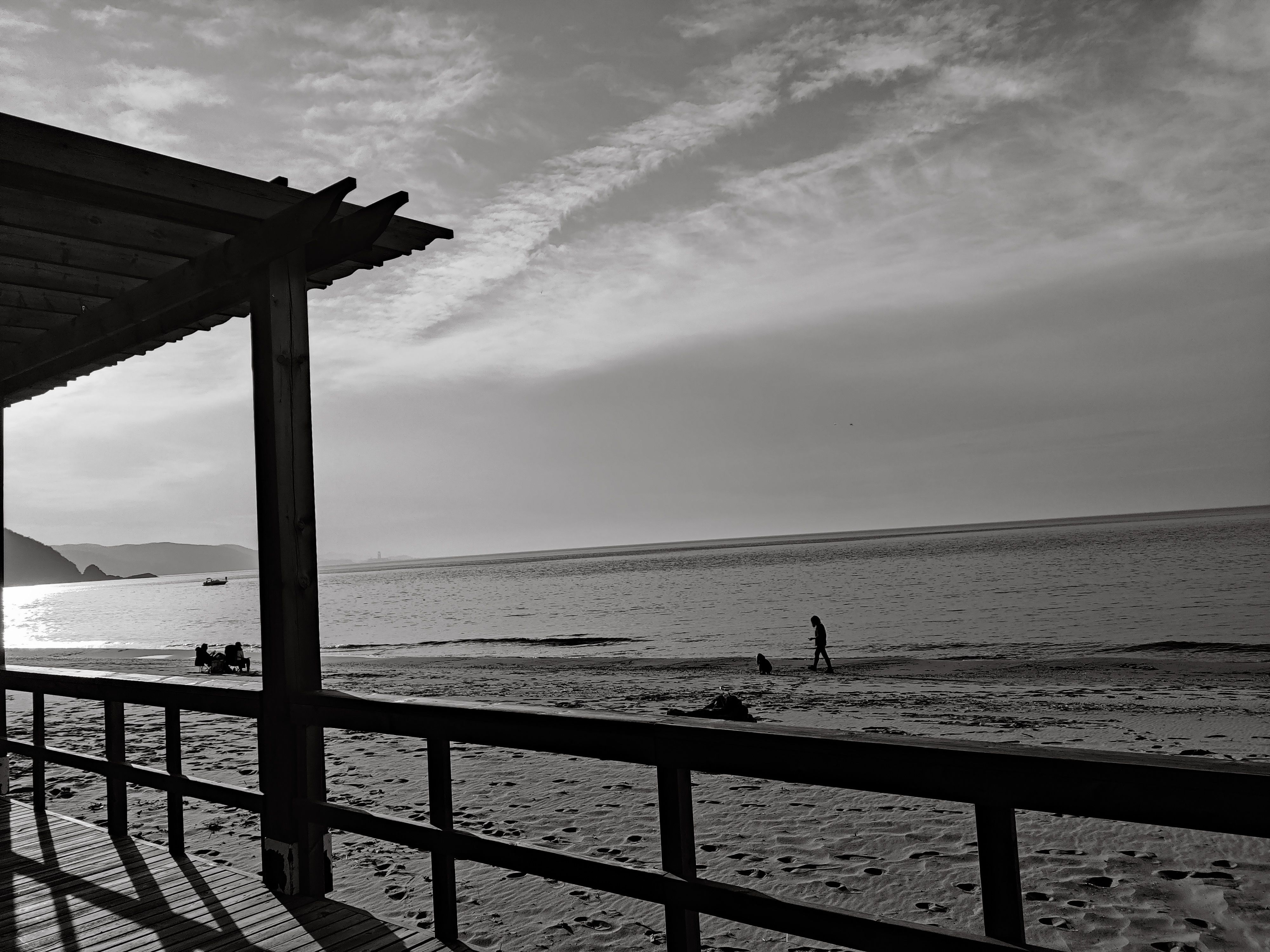 Grayscale Photo of People on the Beach · Free Stock Photo