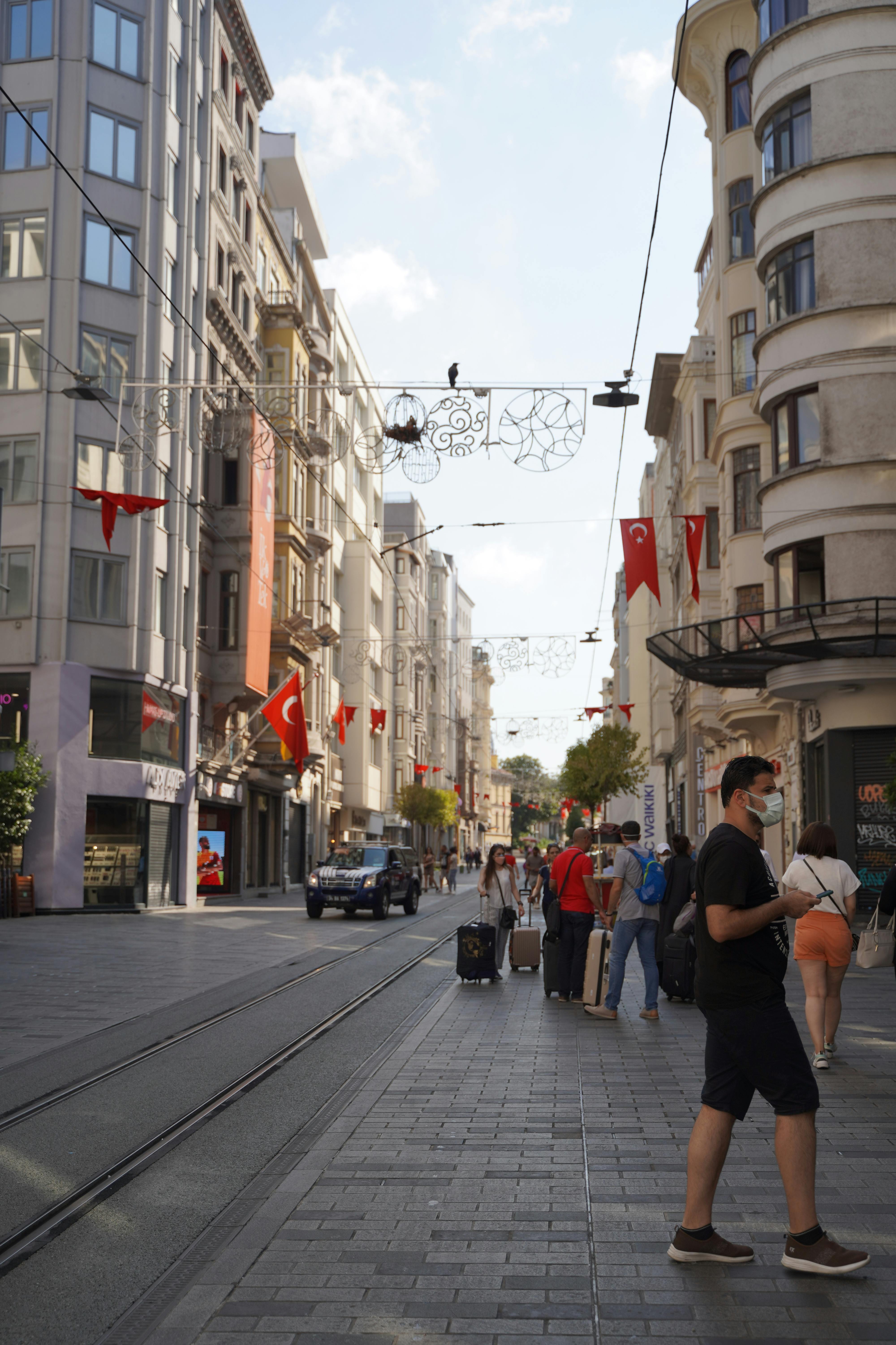 City Street Decorated with Flags of Turkiye · Free Stock Photo