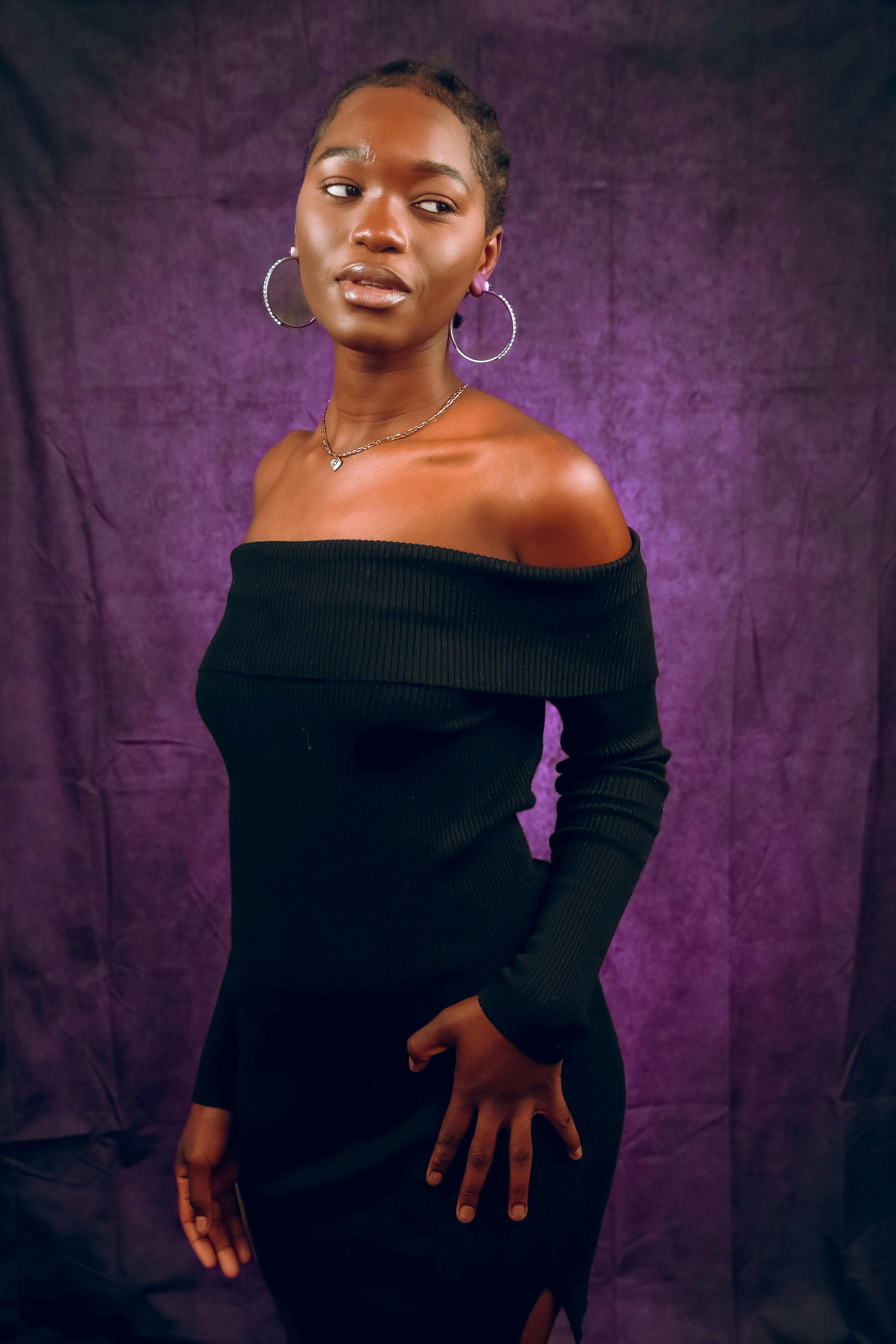 Model in Black Off Shoulder Dress · Free Stock Photo