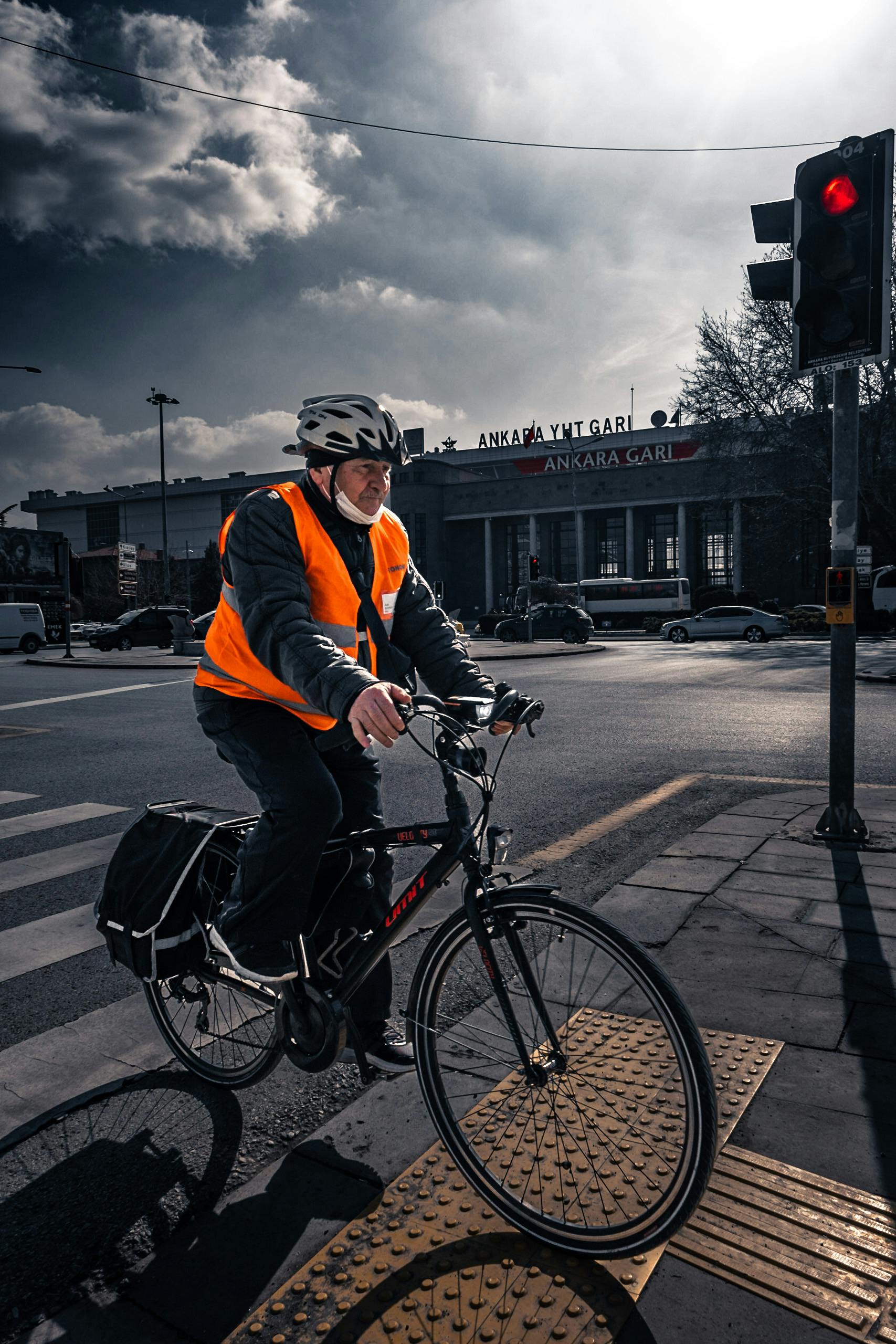 Man on Bicycle on Street Crossing in Ankara · Free Stock Photo