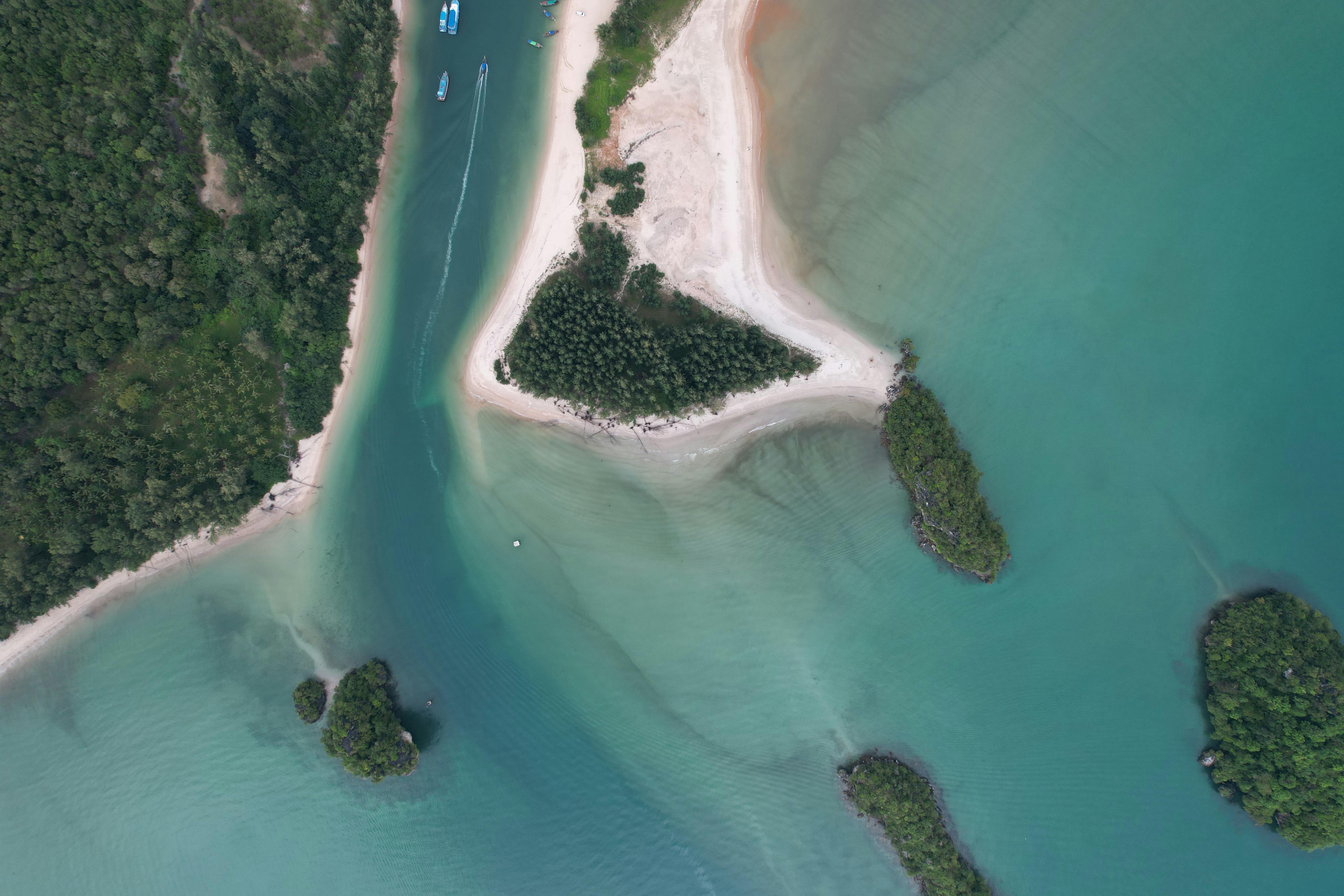 Birds Eye View of Sea Shore with Island · Free Stock Photo