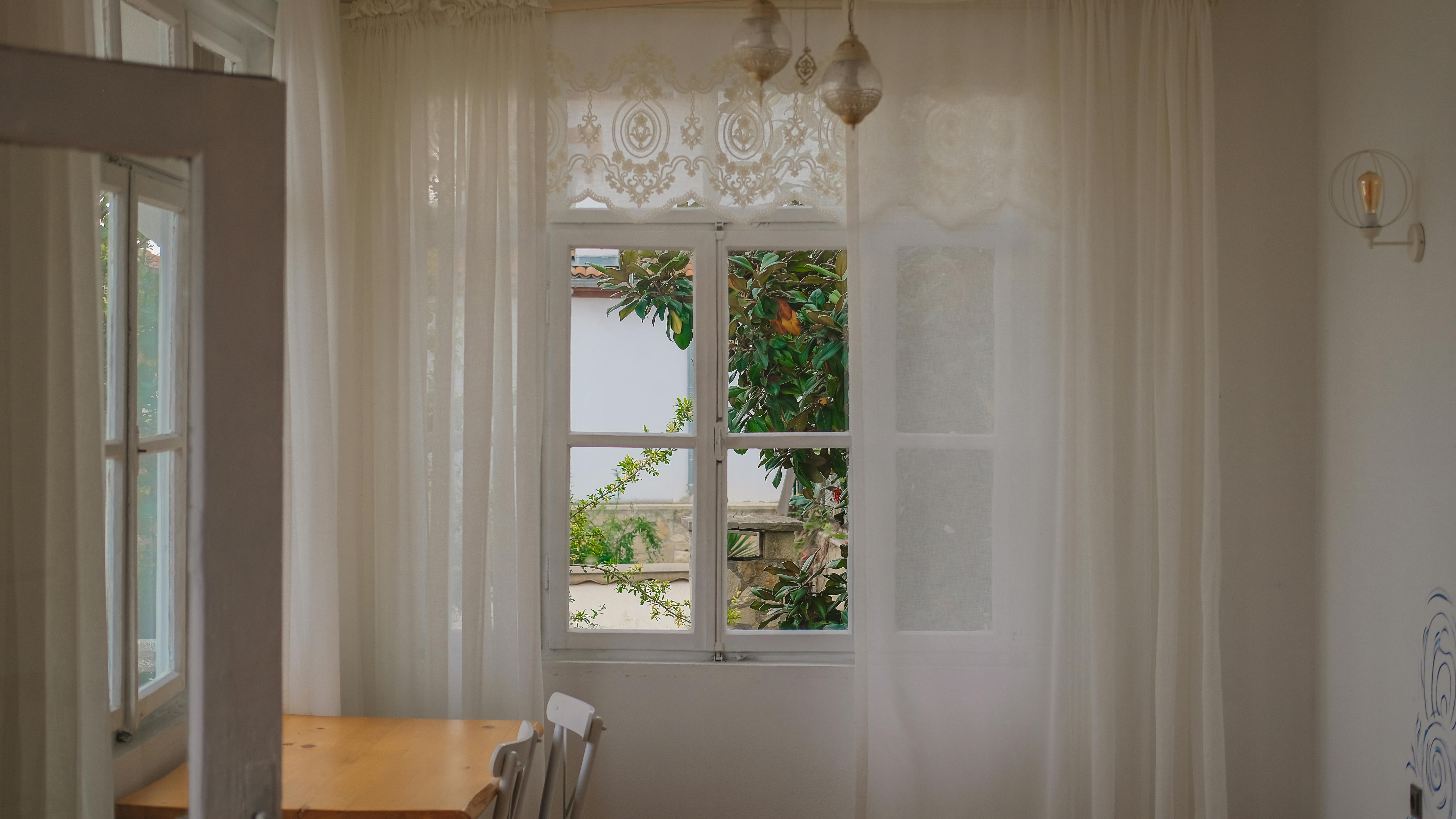 House Window to Garden with Curtains · Free Stock Photo