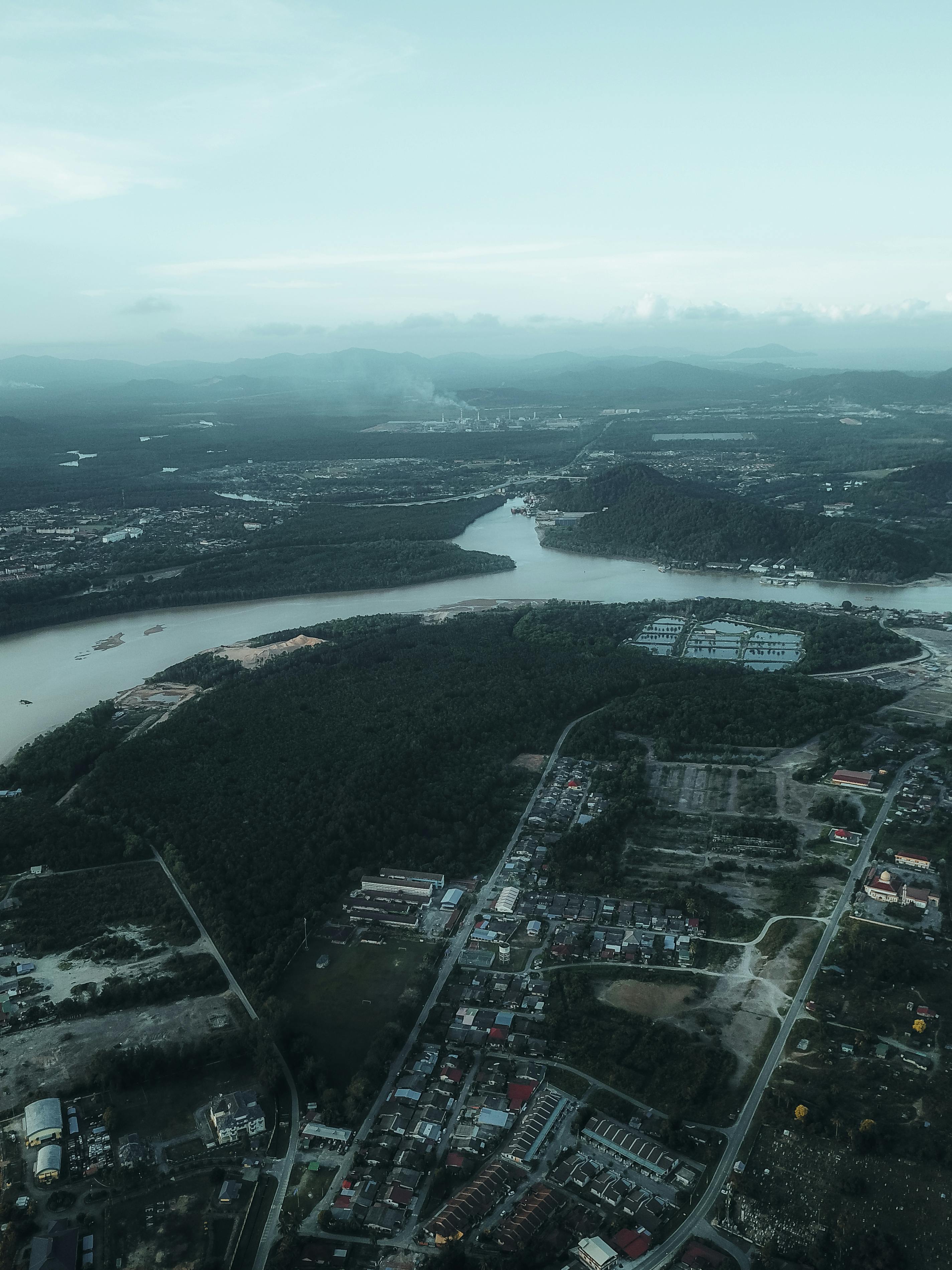 Aerial View of a City and a River · Free Stock Photo