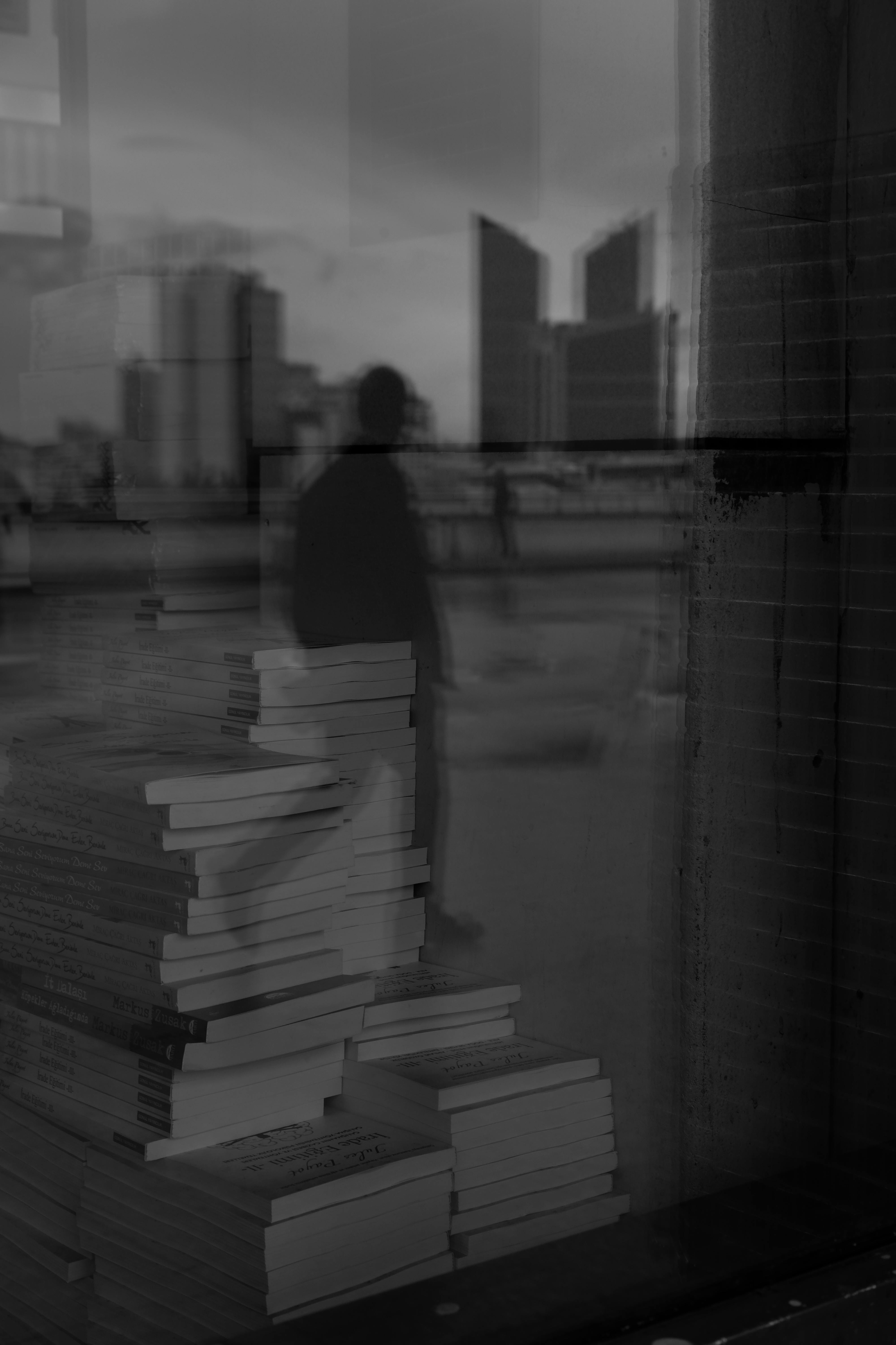 Grayscale Photo of a Person Behind a Mirror · Free Stock Photo