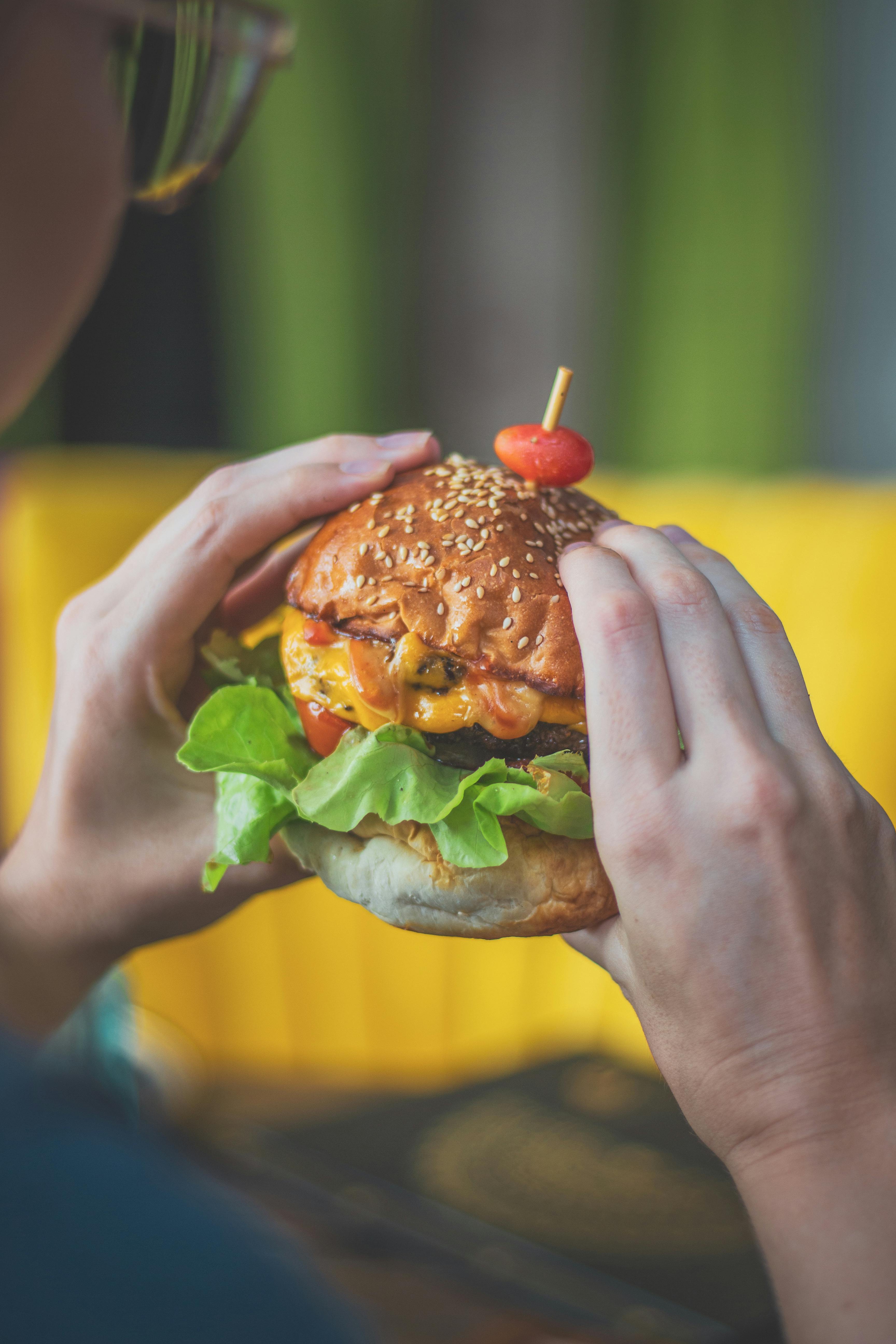 A Person Holding a Cheeseburger · Free Stock Photo