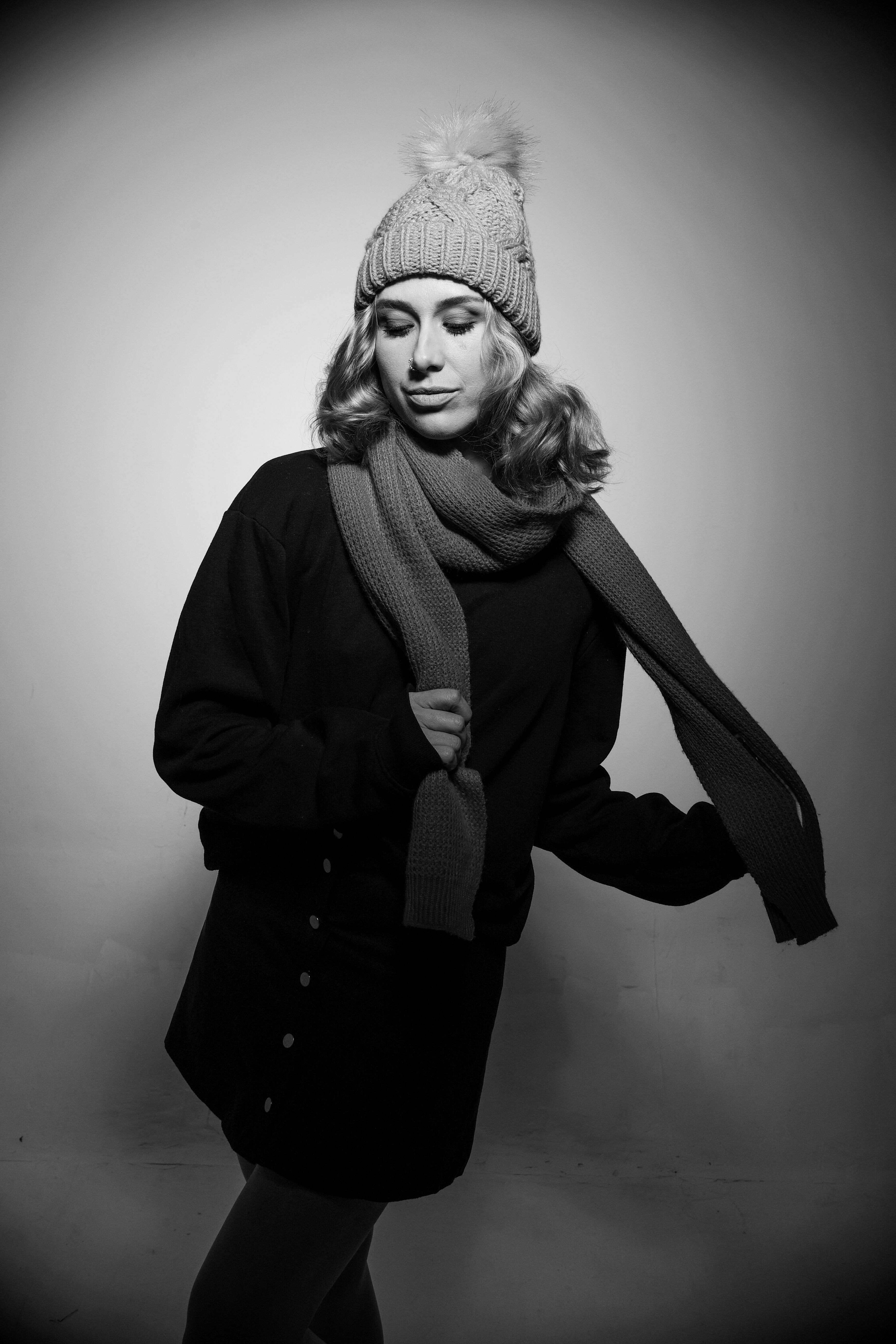 Black and White Photo of Woman in Winter Clothes · Free Stock Photo