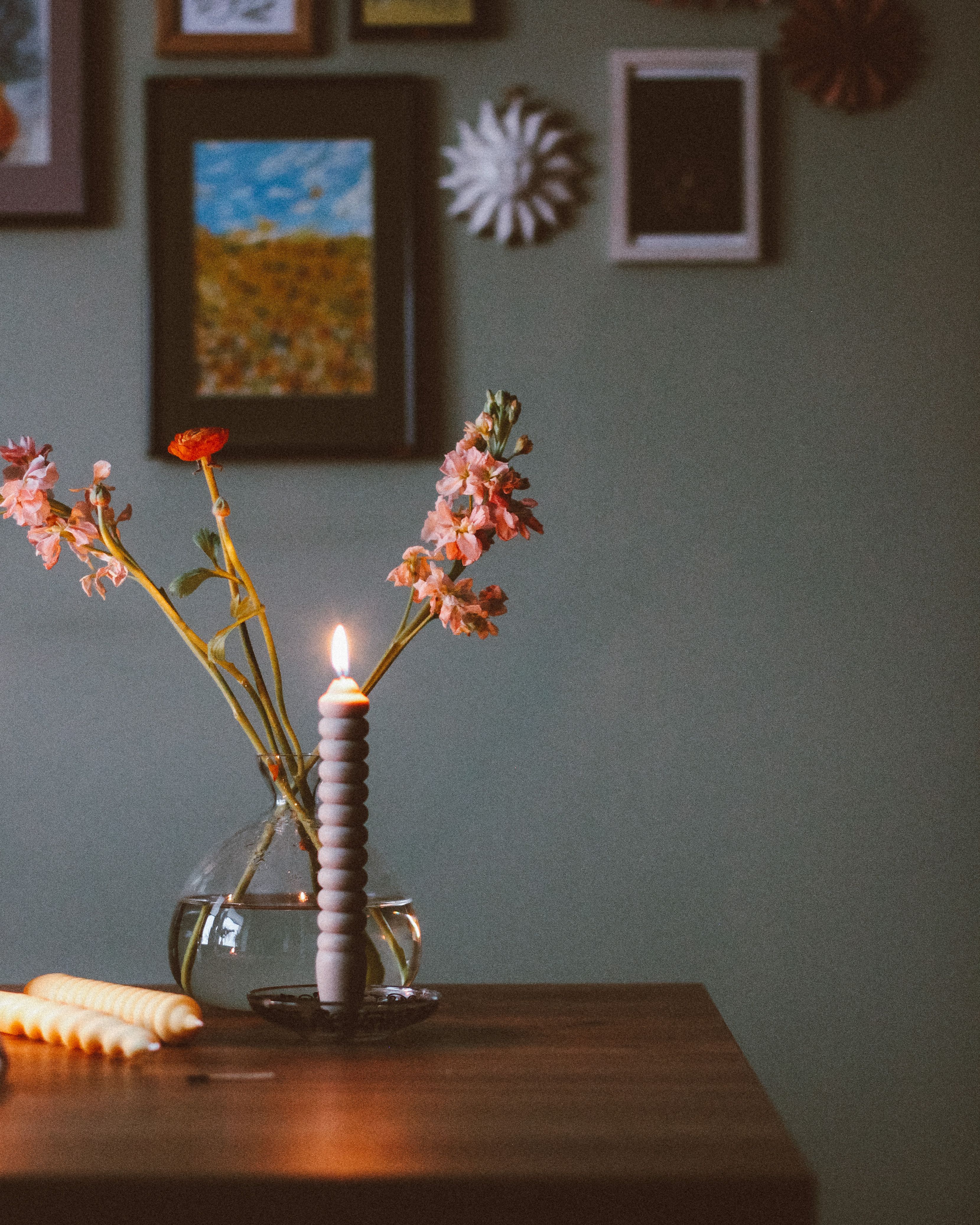 White Candlelight on Brown Wooden Table · Free Stock Photo