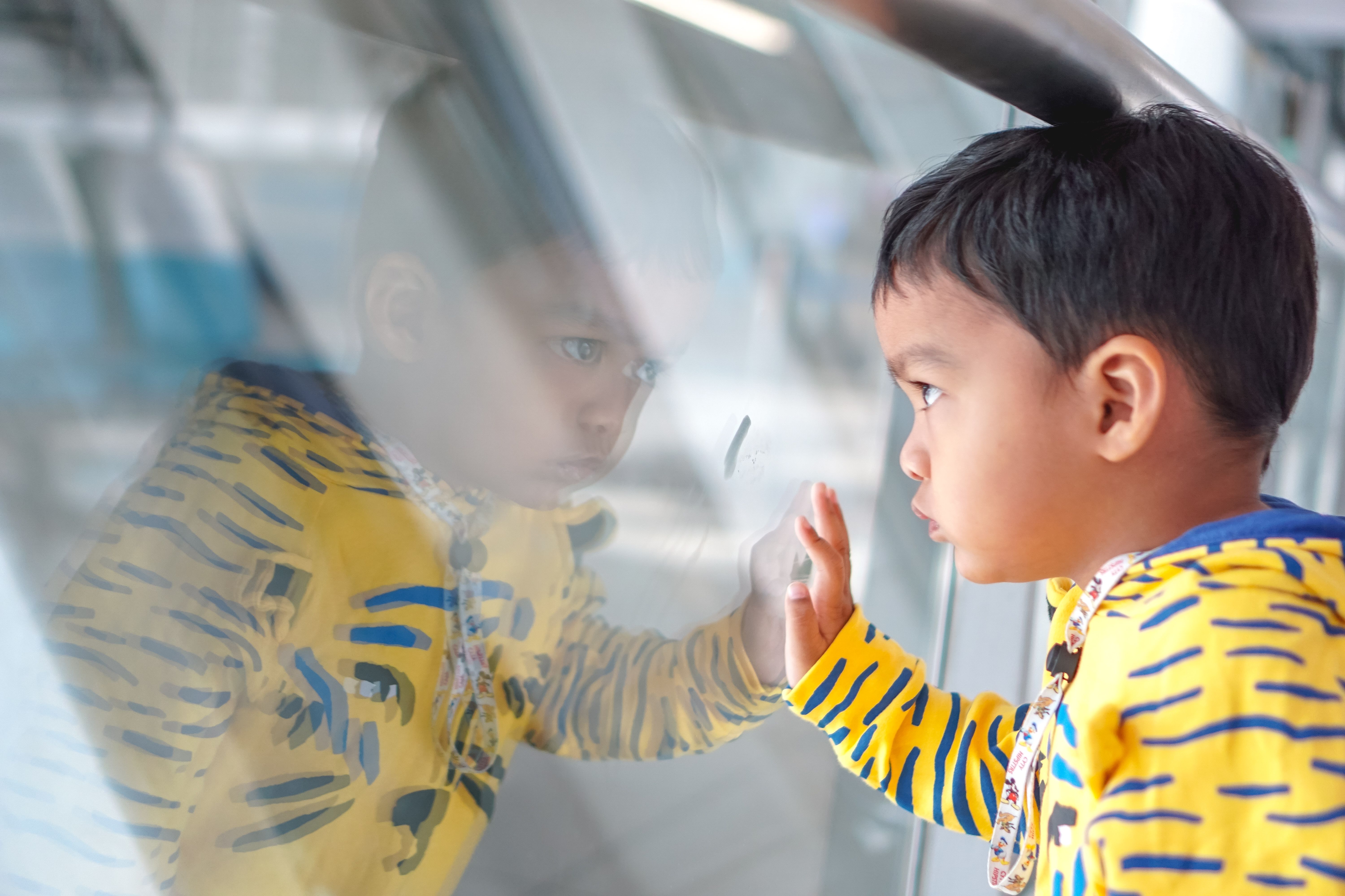 Reflection of the Boy on the Glass Wall · Free Stock Photo