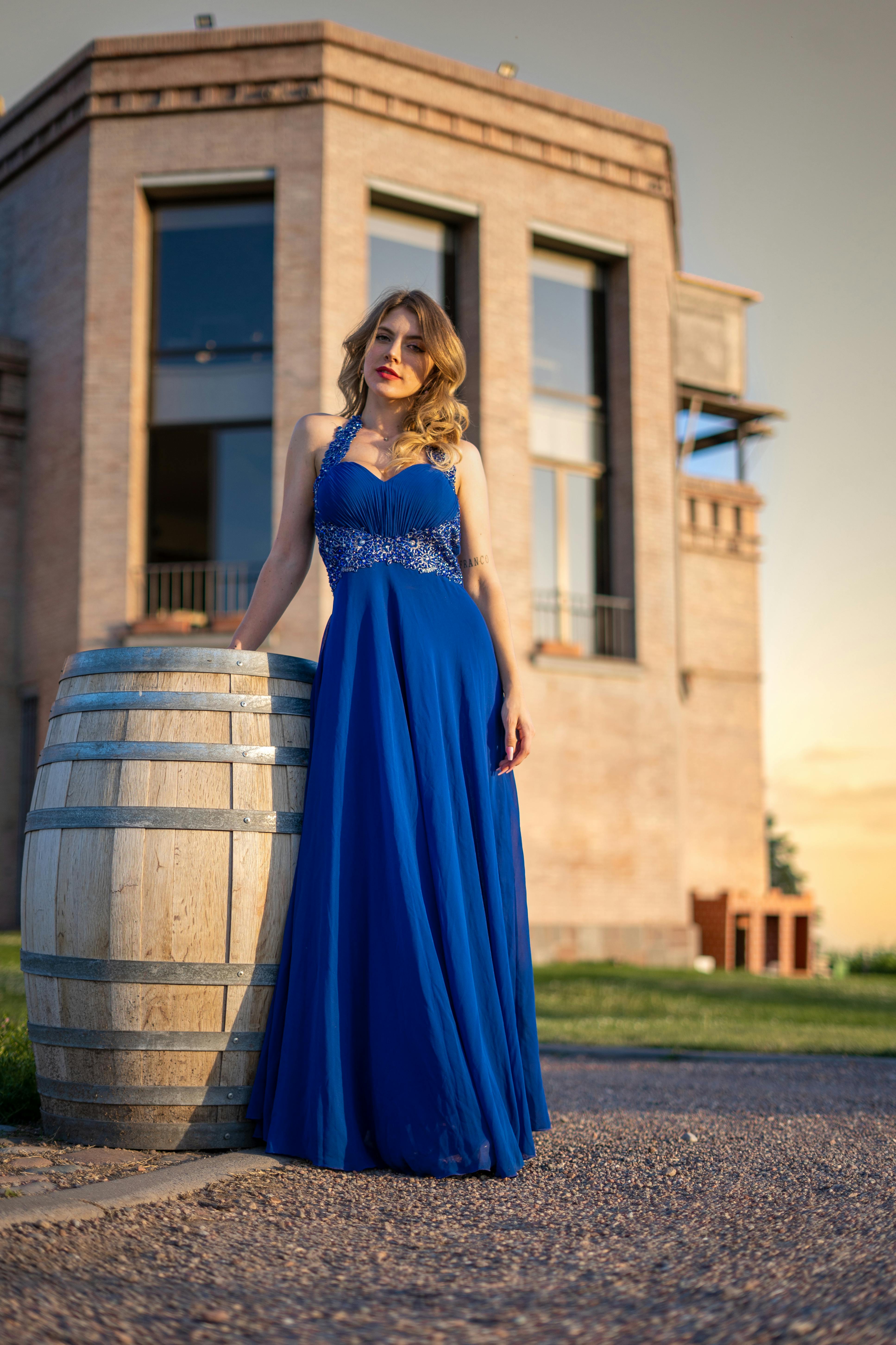 Beautiful Woman in an Elegant Long Blue Dress · Free Stock Photo