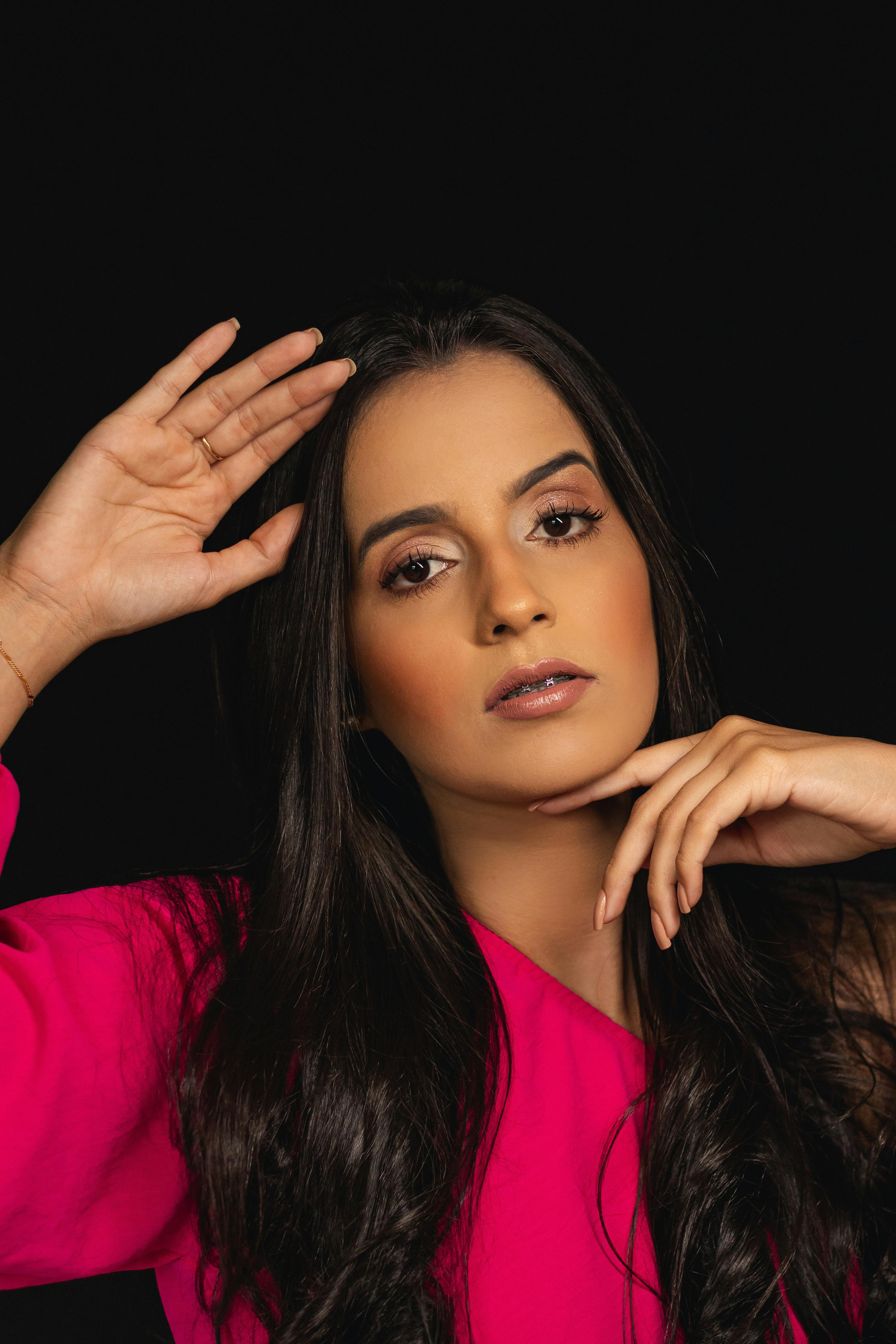 Portrait of model in pink coat · Free Stock Photo