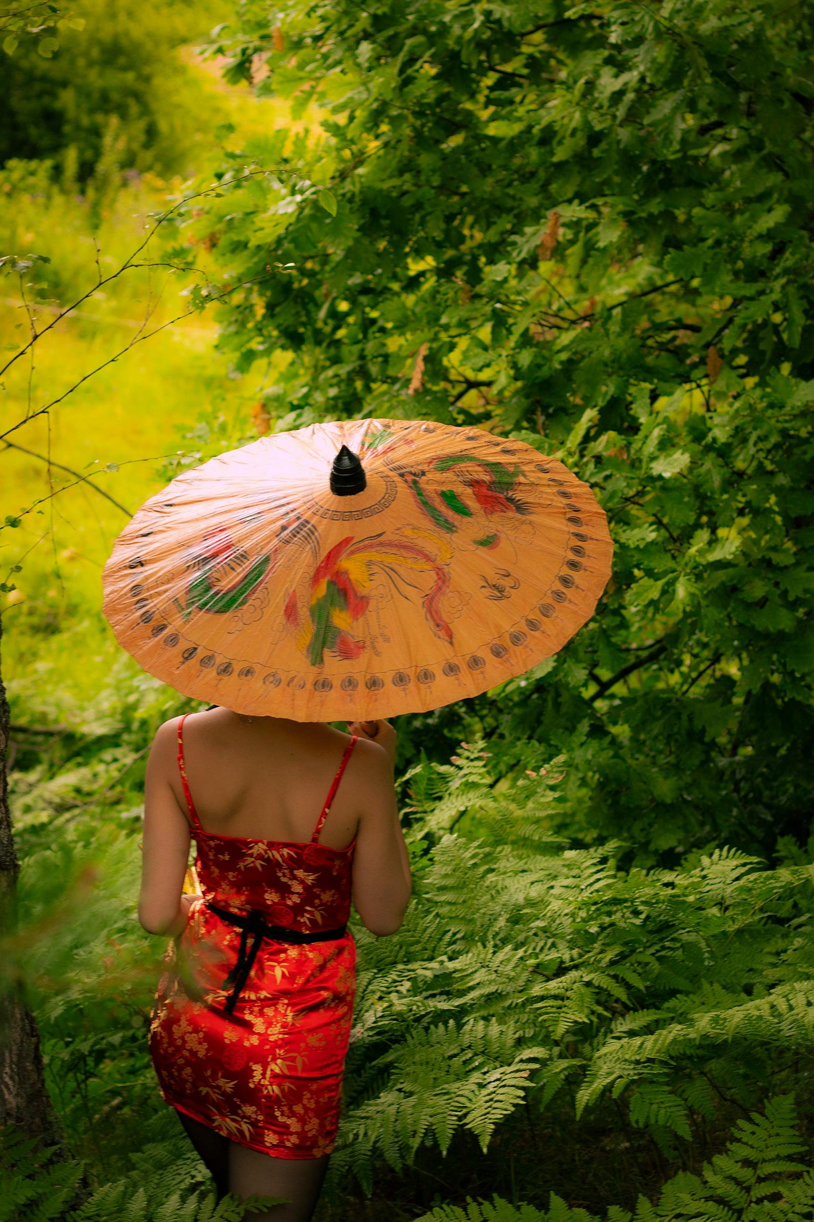 Back View of a Woman Wearing a Headscarf Photographing in a Forest ...