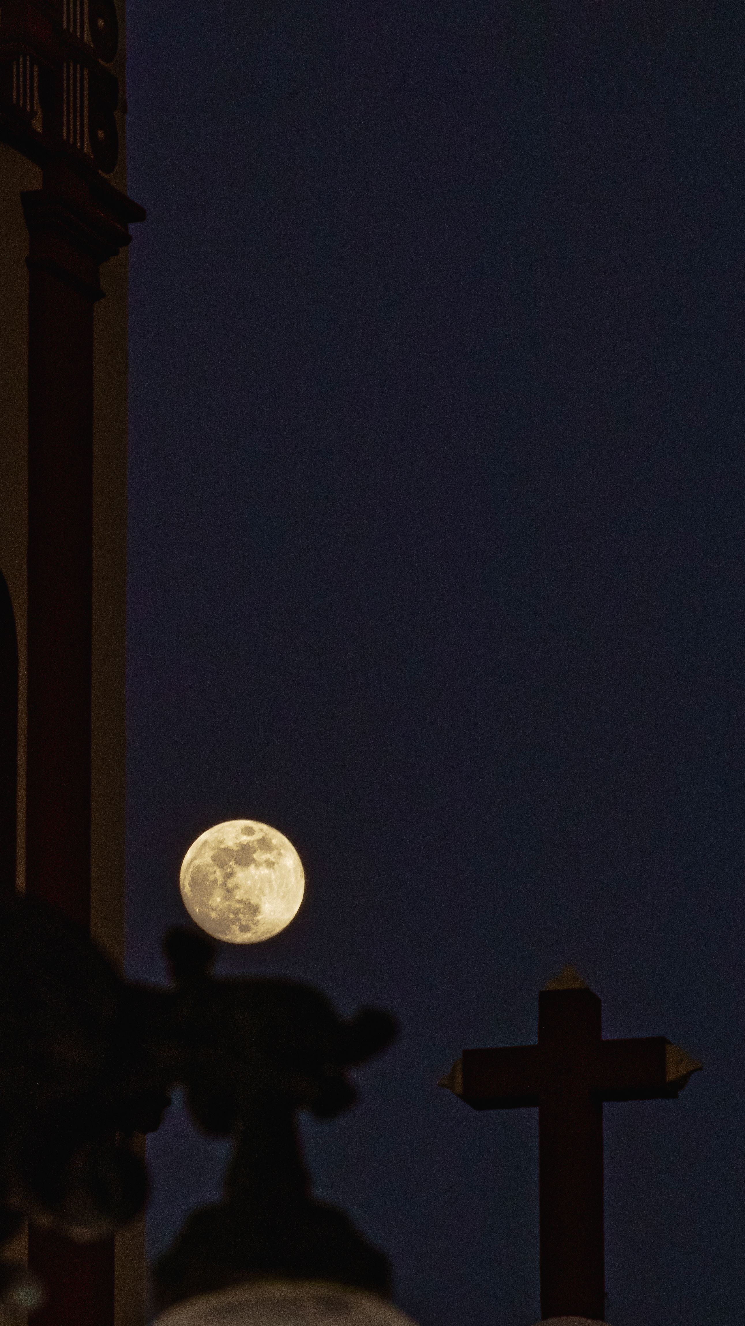 A Full Moon Over Silhouetted Cross on Church · Free Stock Photo