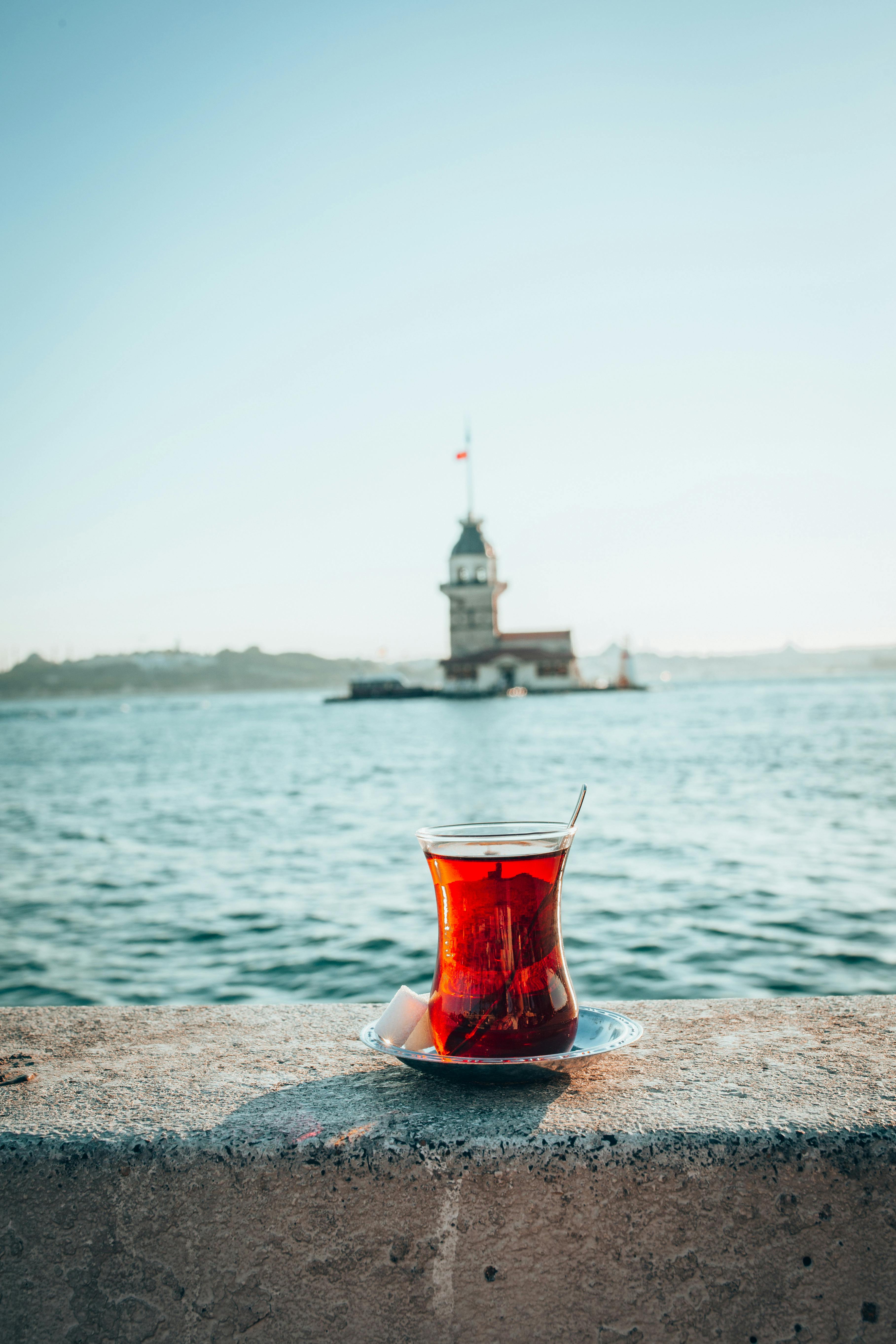 Turkish Tea on a Concrete Barrier · Free Stock Photo