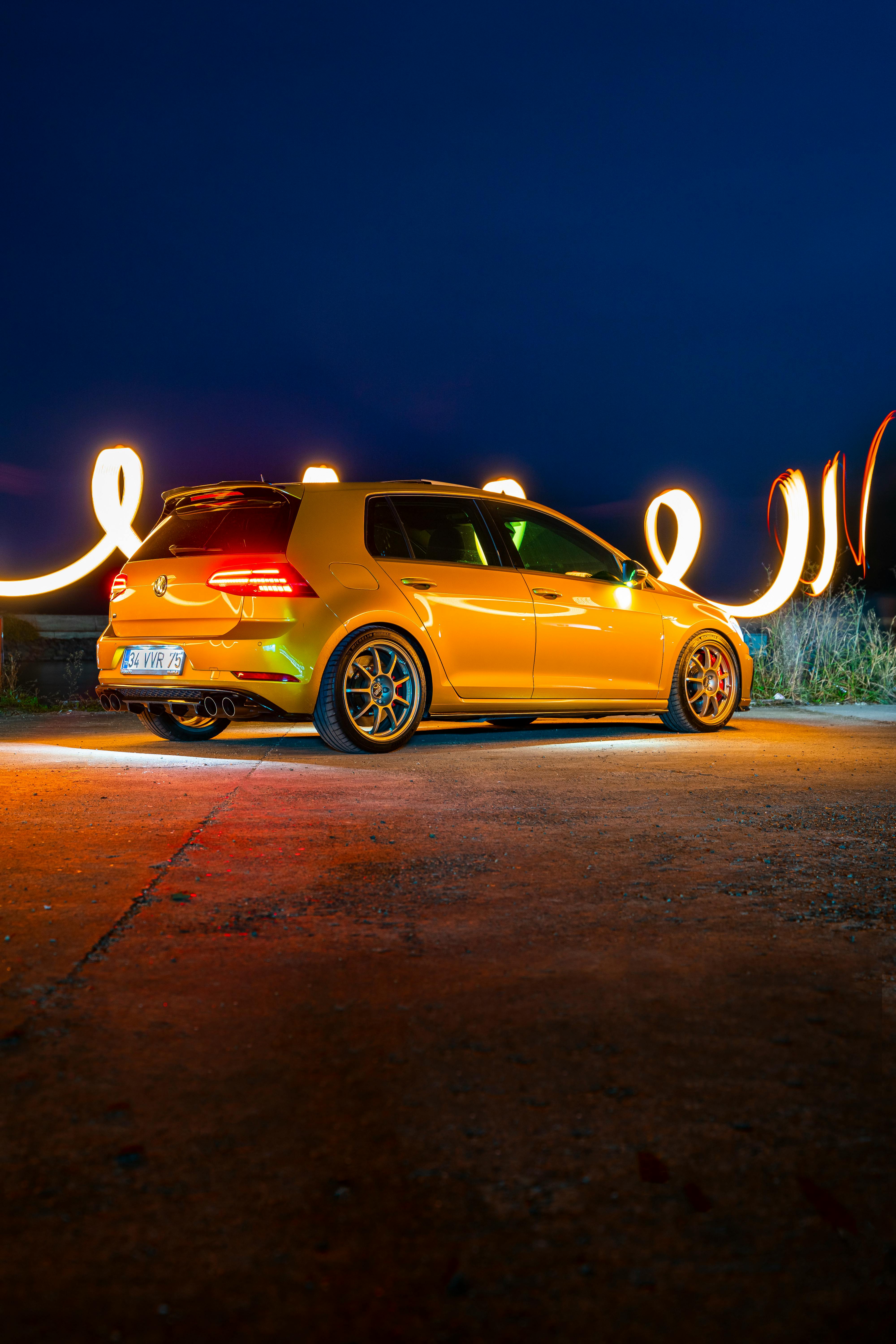 Yellow Car at Night · Free Stock Photo