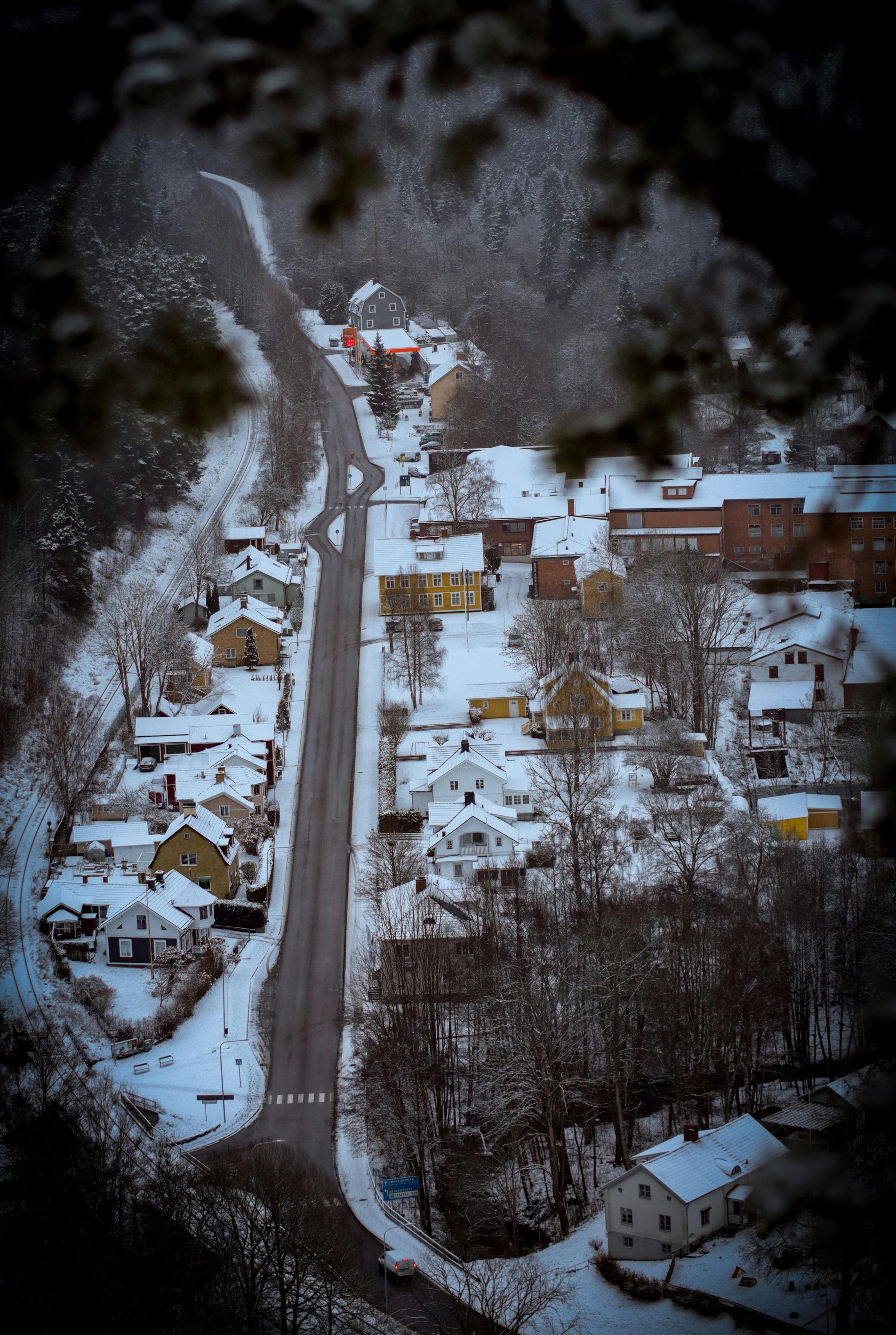Aerial View of a Town in Winter · Free Stock Photo