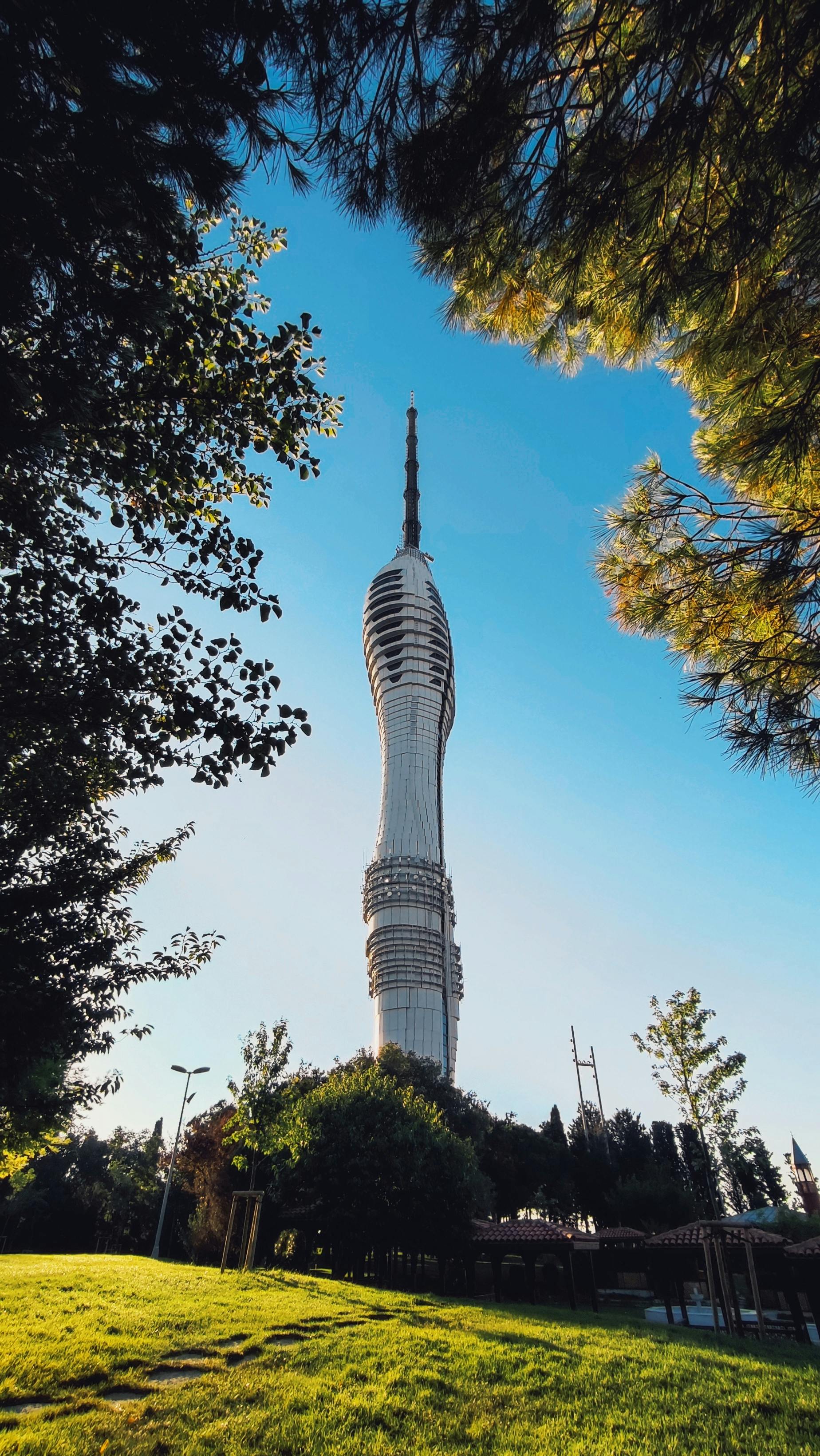 View of the Camlica Tower from a Park with Green Grass and Trees ...