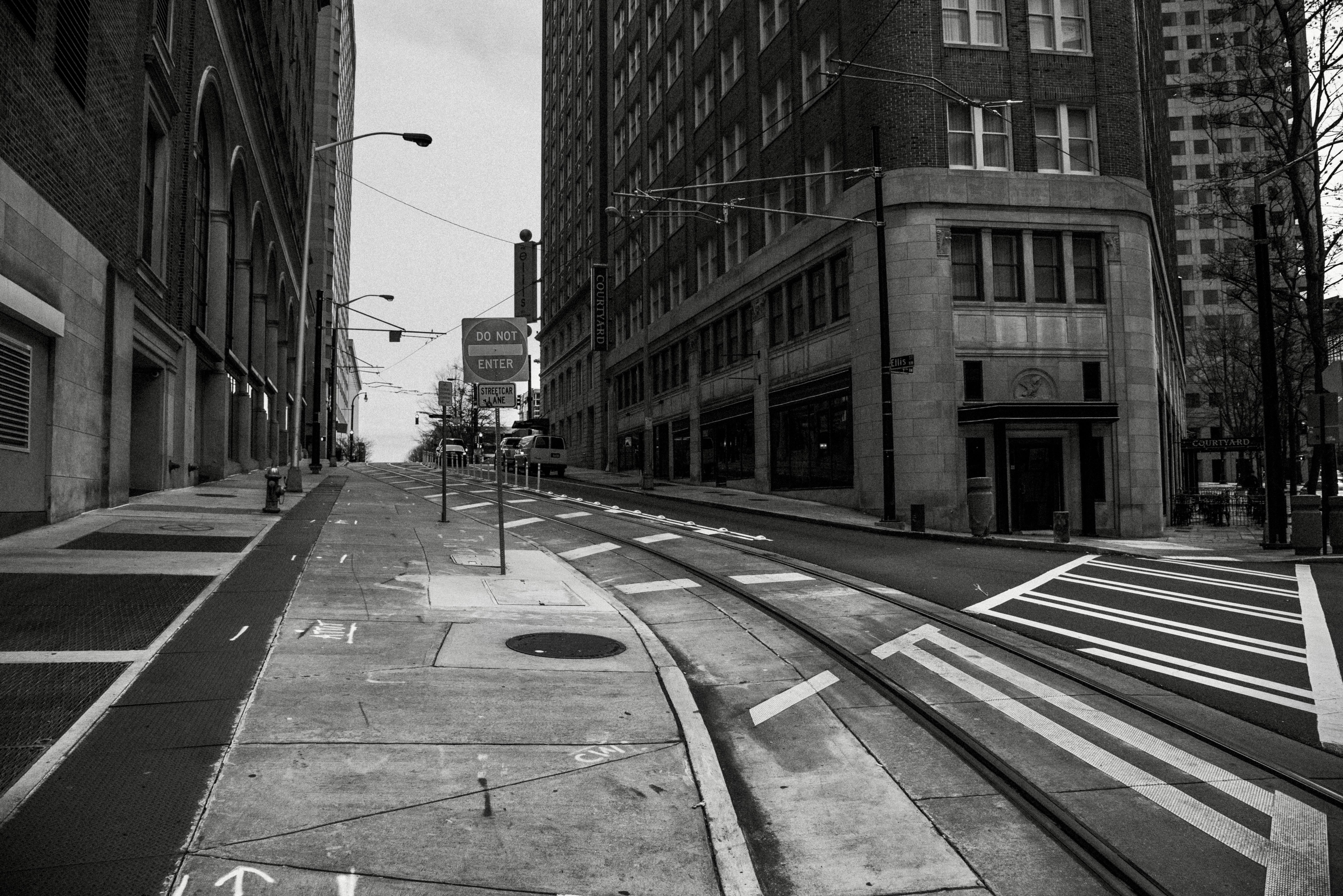 A Grayscale of a Street in a City · Free Stock Photo