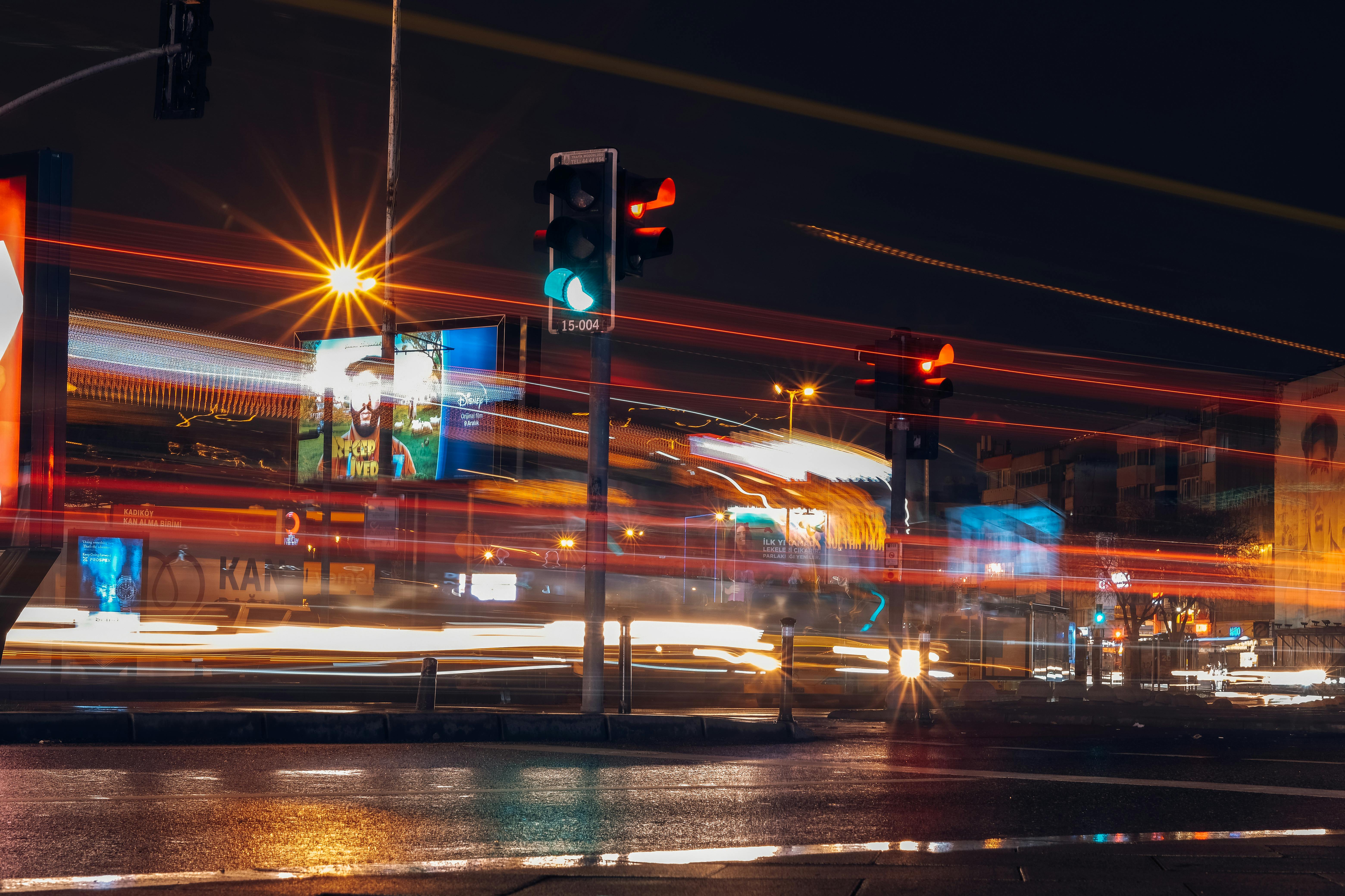Long Exposure Photo of Busy City Street at Night · Free Stock Photo