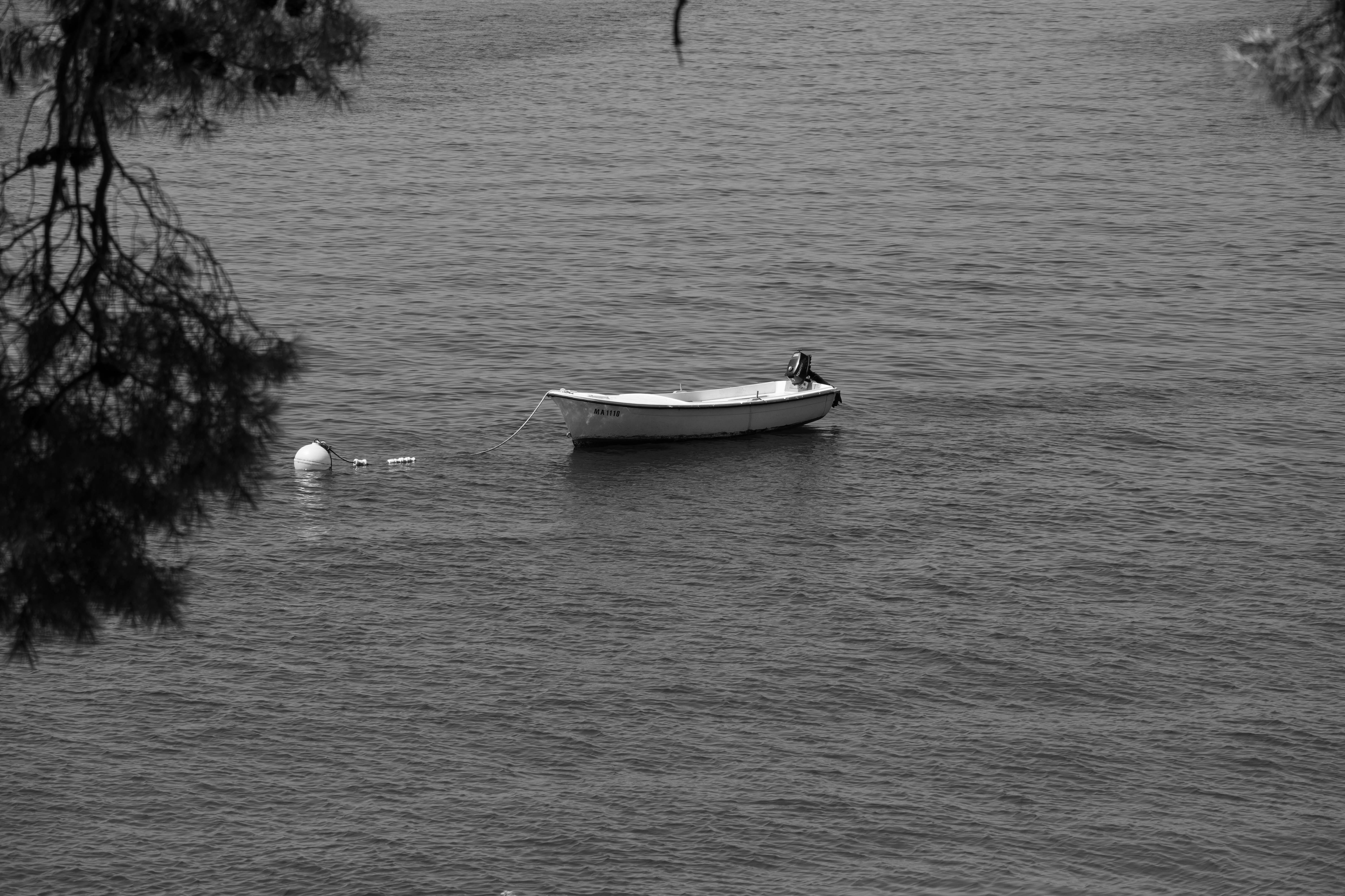 Grayscale Photography of a Boat Near the Lake · Free Stock Photo
