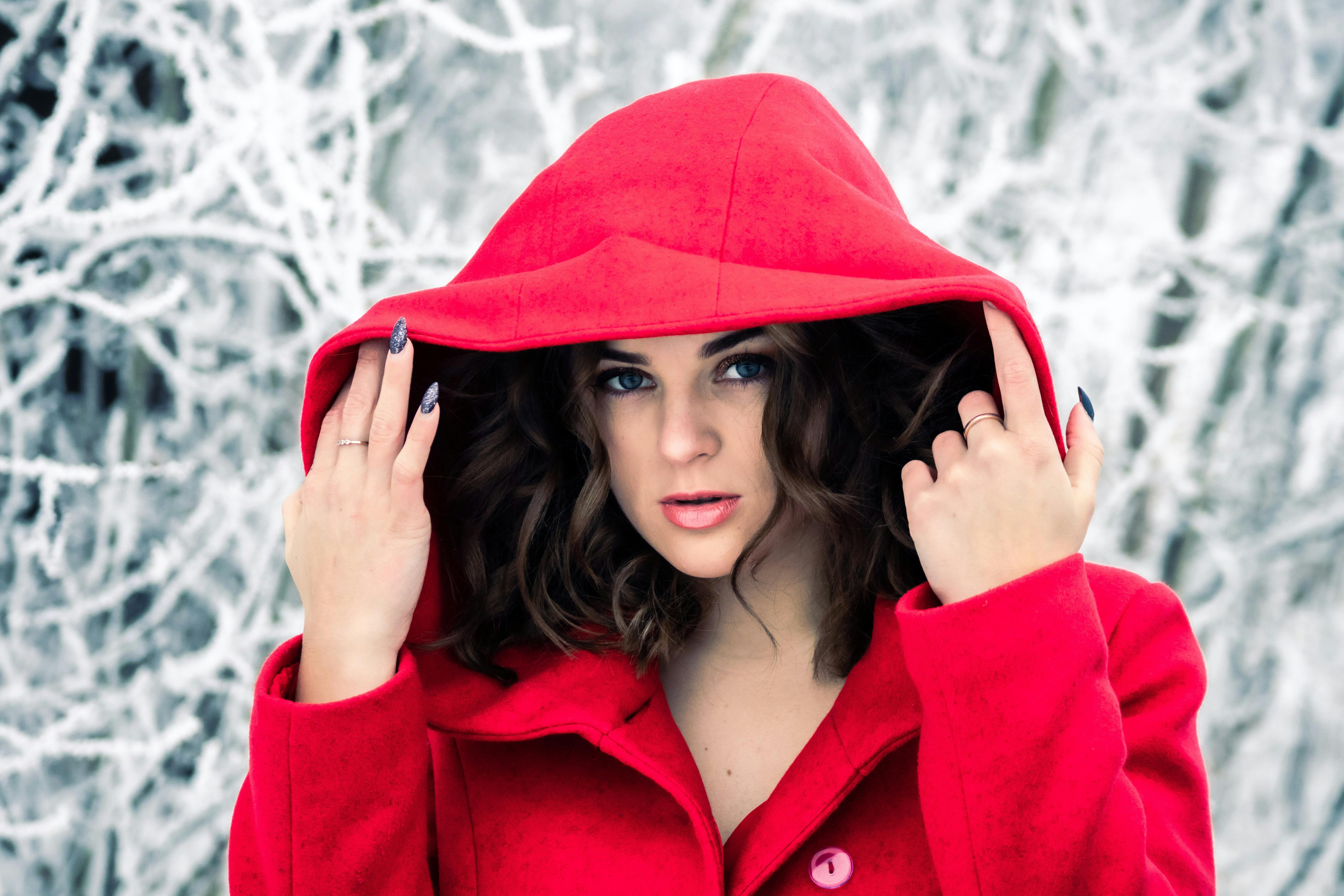 Woman in Woolen Red Hoodie Coat · Free Stock Photo